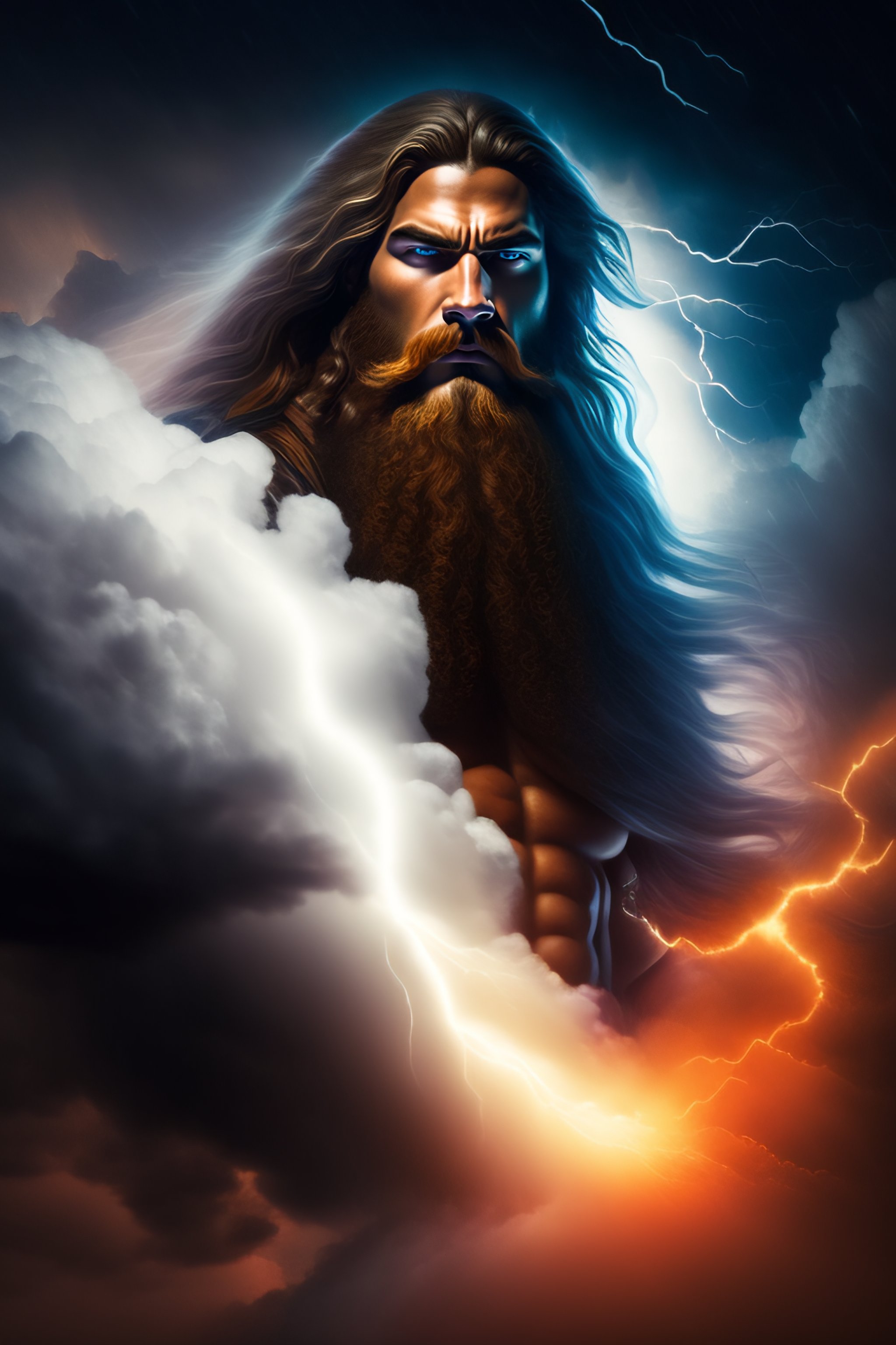 Lexica - Old god zeus, with long hair, in the sky, with athletic body ...
