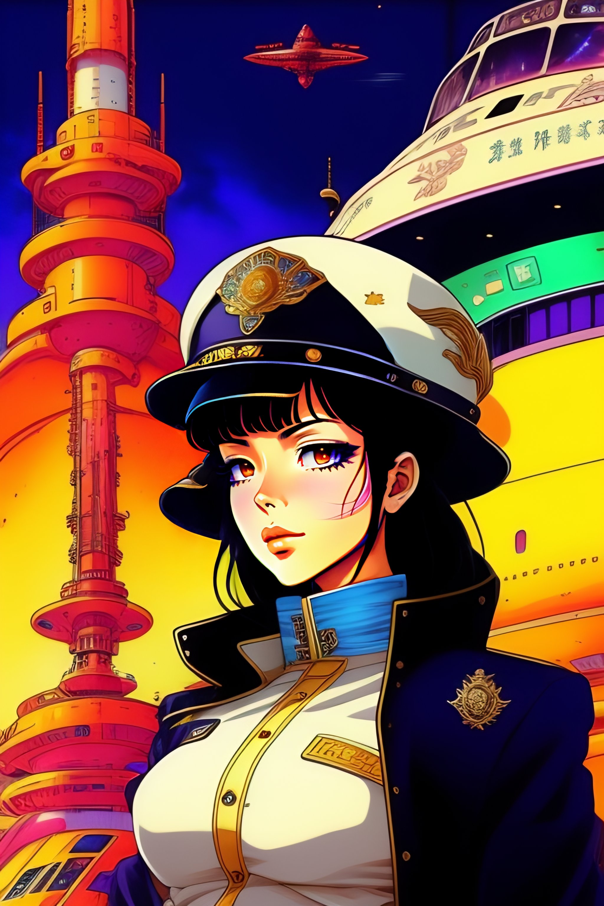 Lexica - Vintage 90's anime style. cluttered starship interior ...