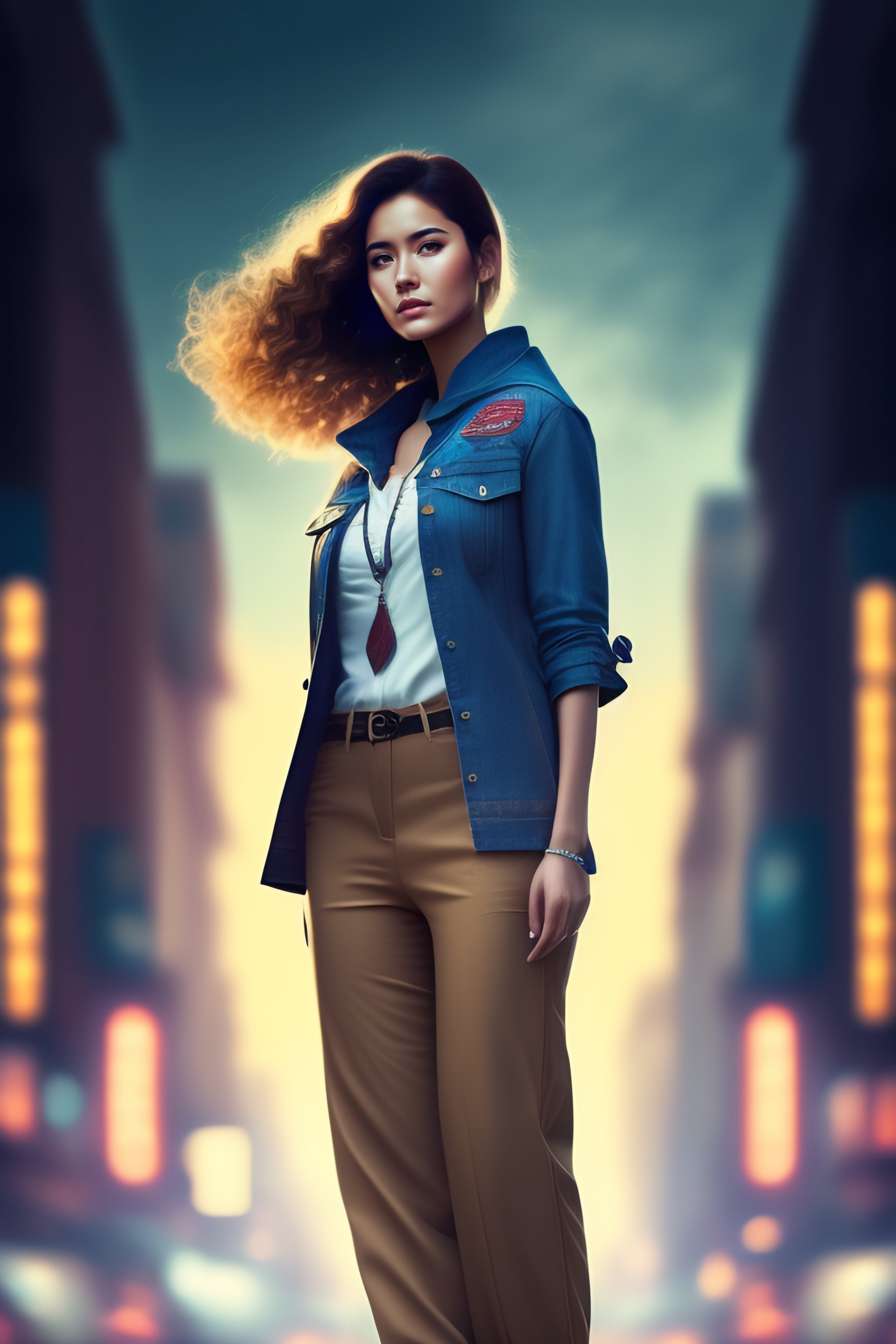 Lexica - Young fragile psychic woman in full-length jeans, medium, gloomy, high detail ...