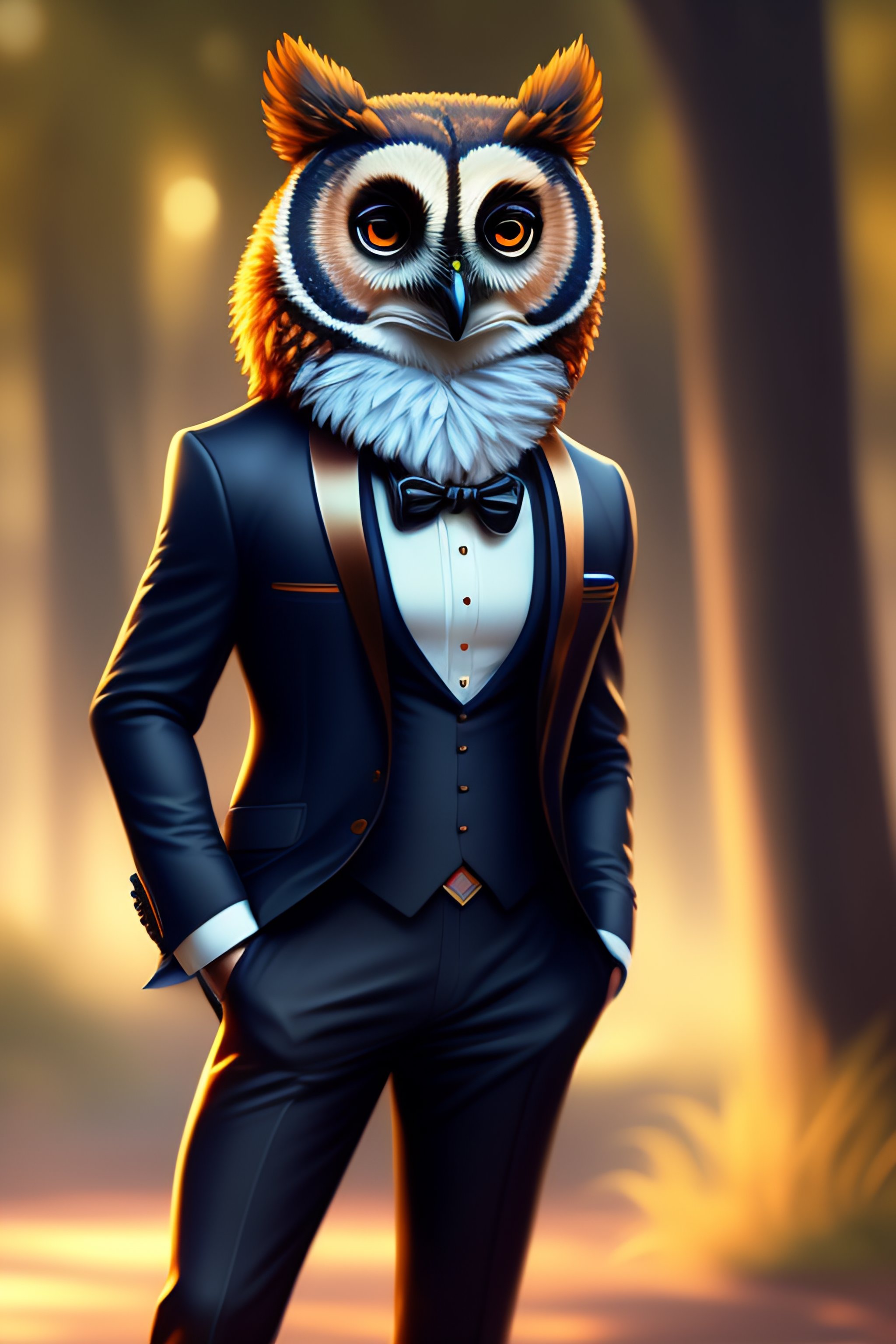 Lexica - Anthro furry humanoid owl, three piece suit, checking watch ...