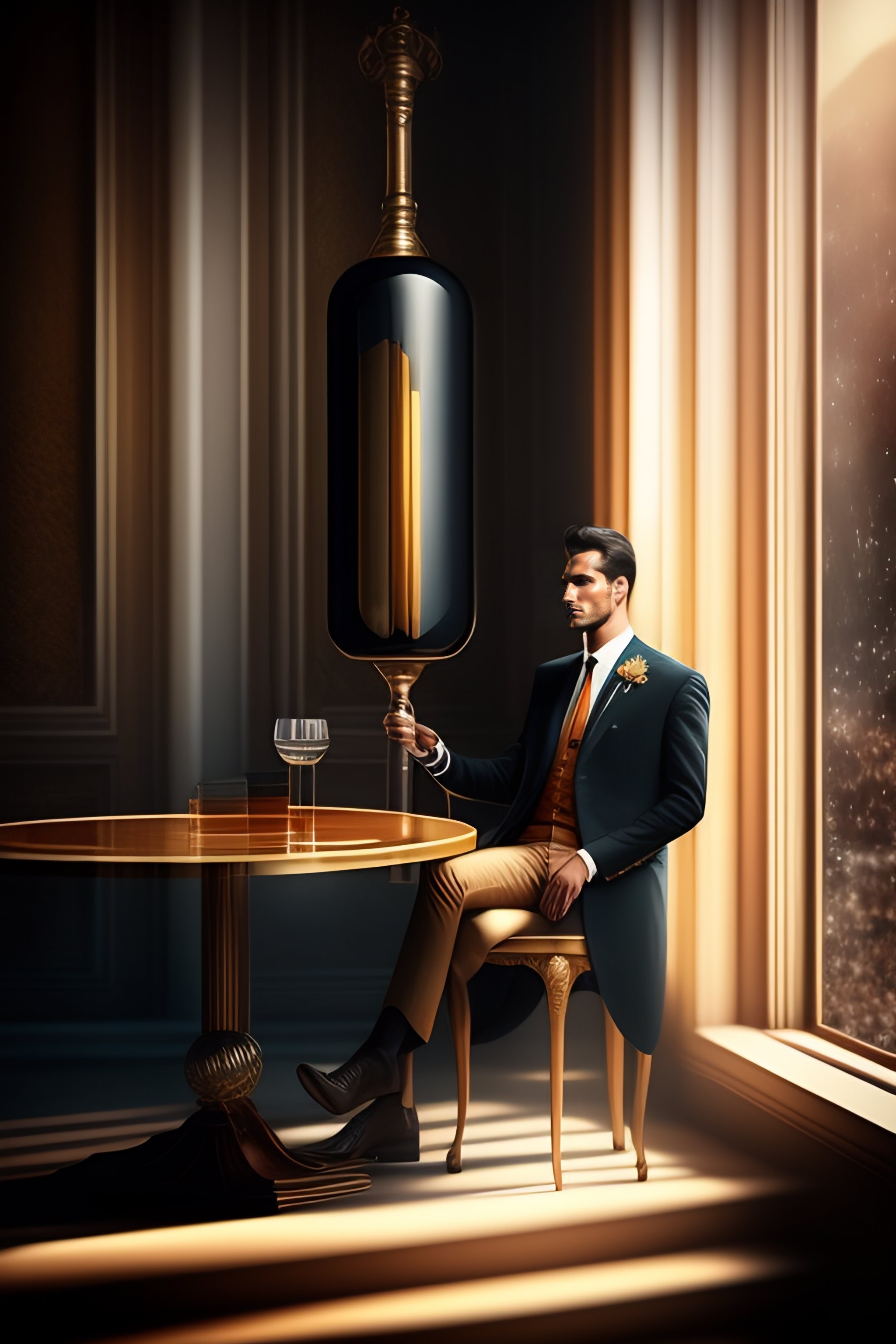 Lexica - Tall withe detective with a cigare in the hand, sit down on ...