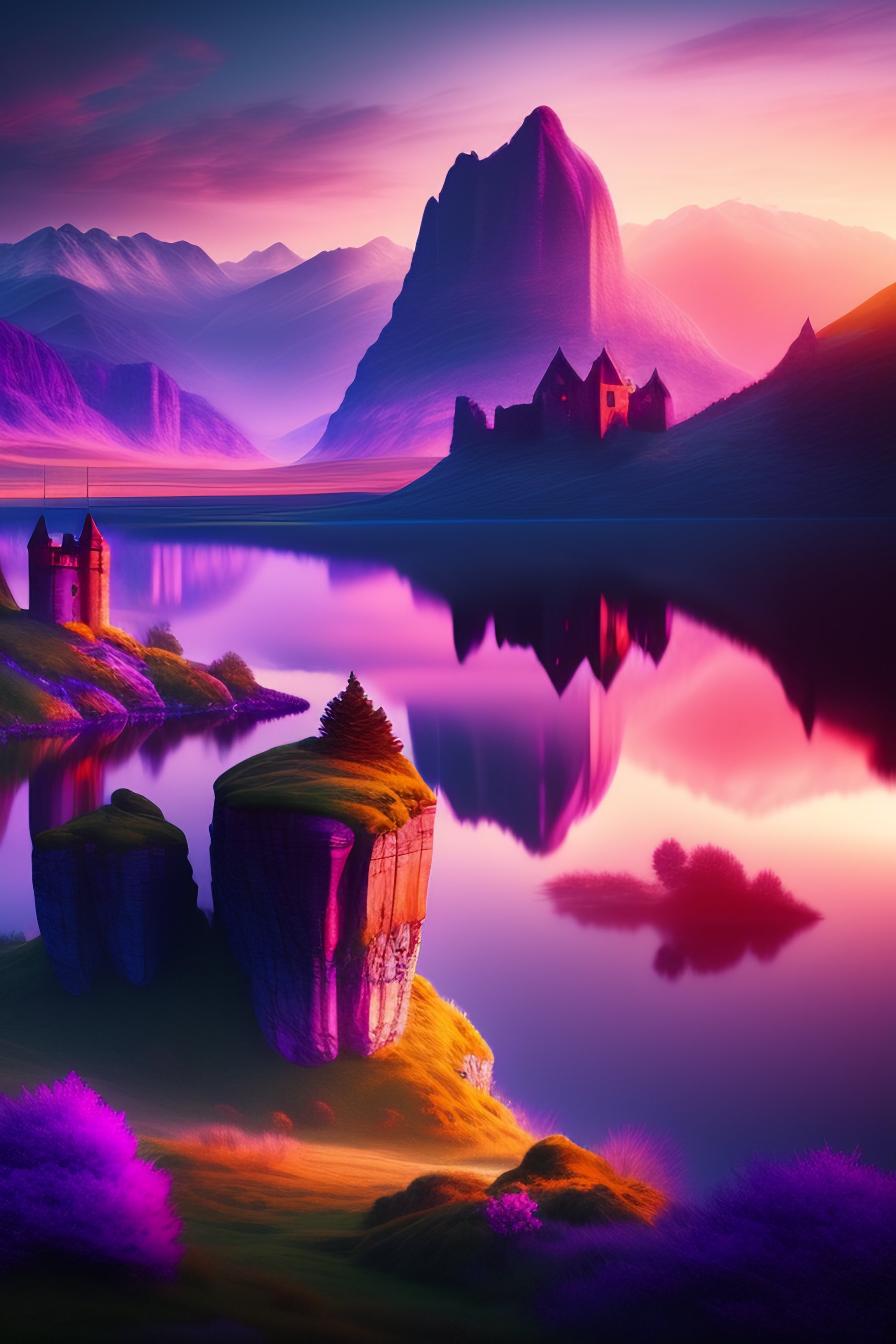 Lexica - Stunning 4k, fantasy landscape, beautiful castle, purple sky ...