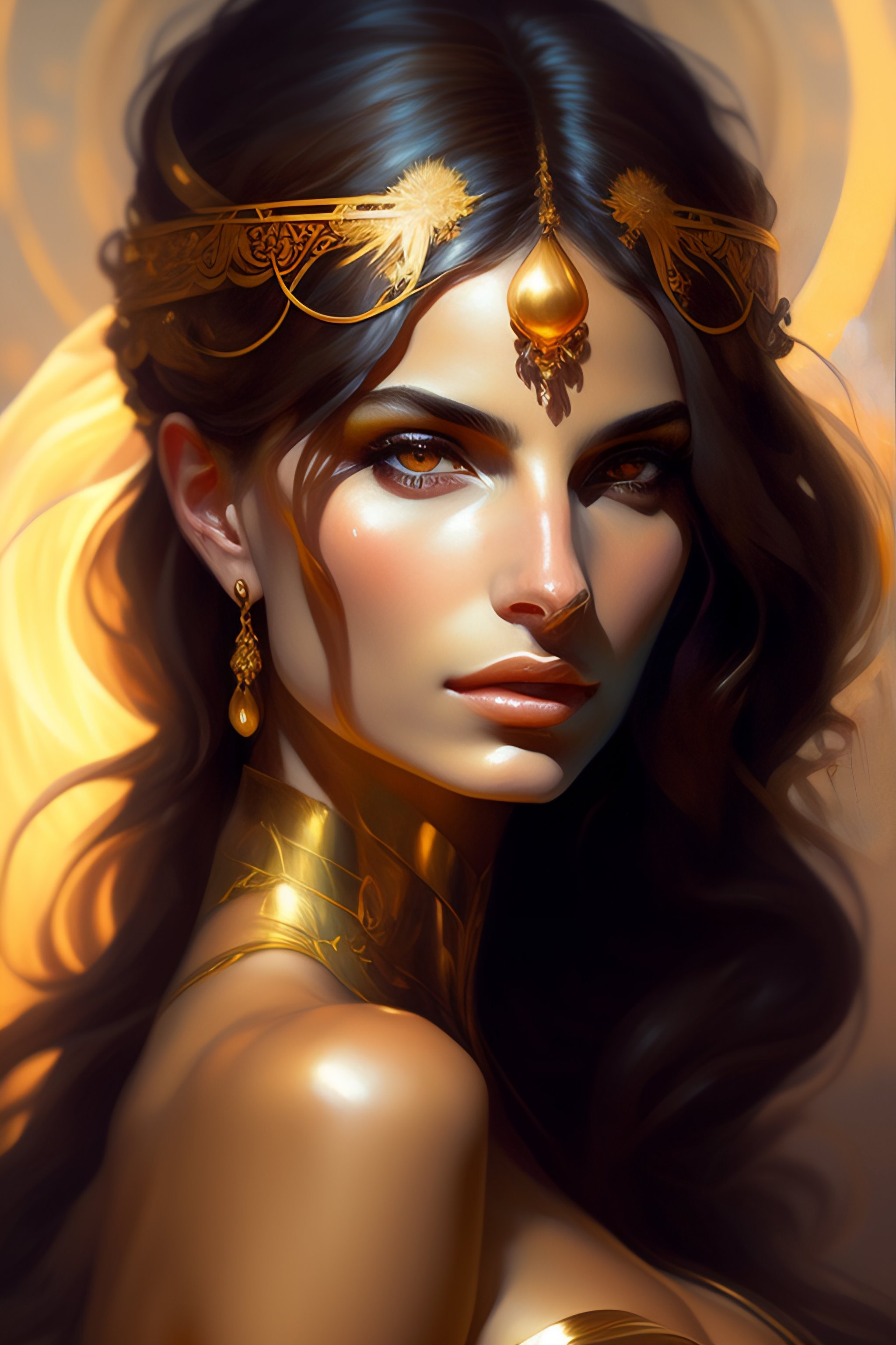 Lexica - A beautiful cinematic female sand goddess, emily ratajkowski, golden and black dress ...