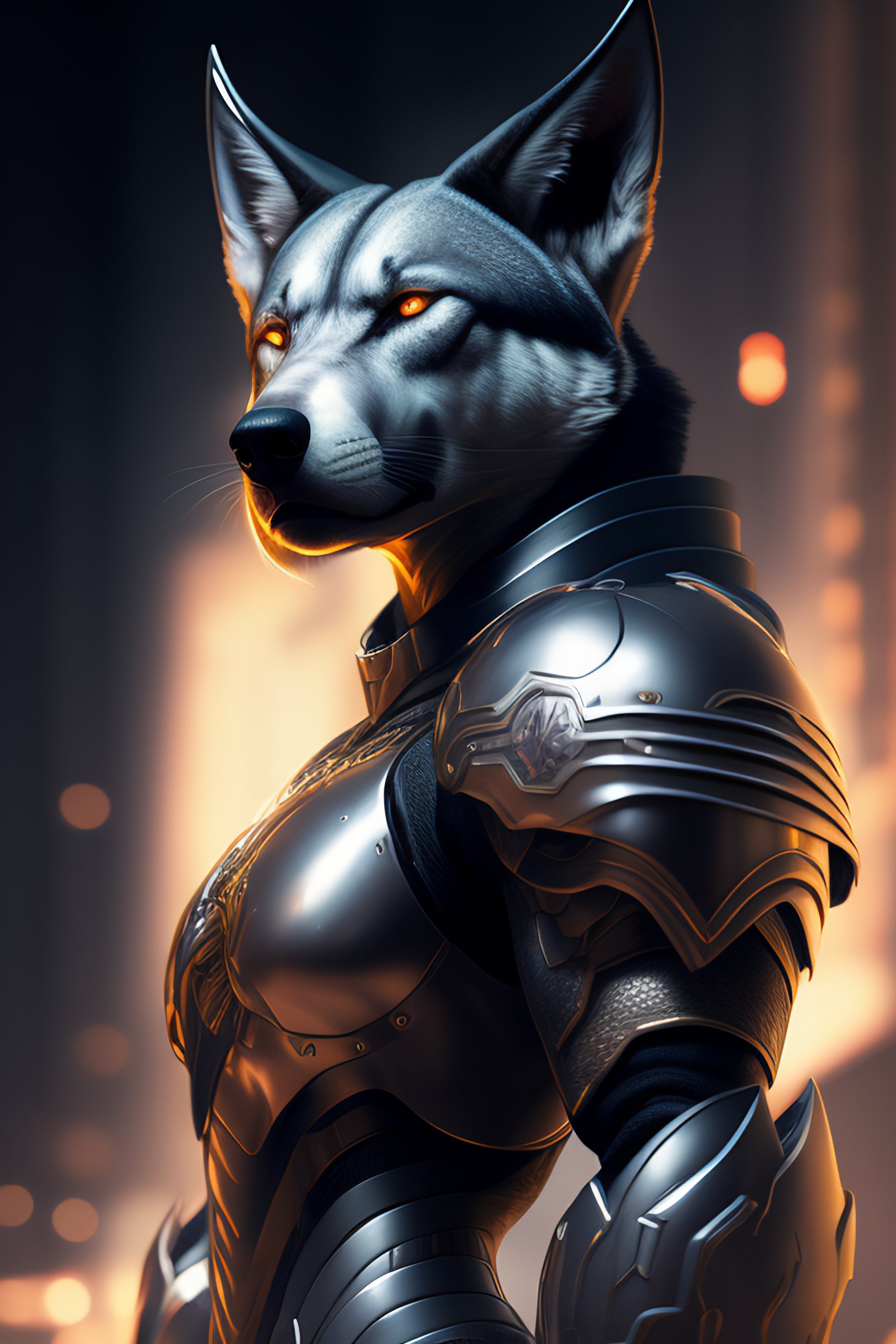 Lexica - Portrait painting of a cybernetic grey werewolf with power ...