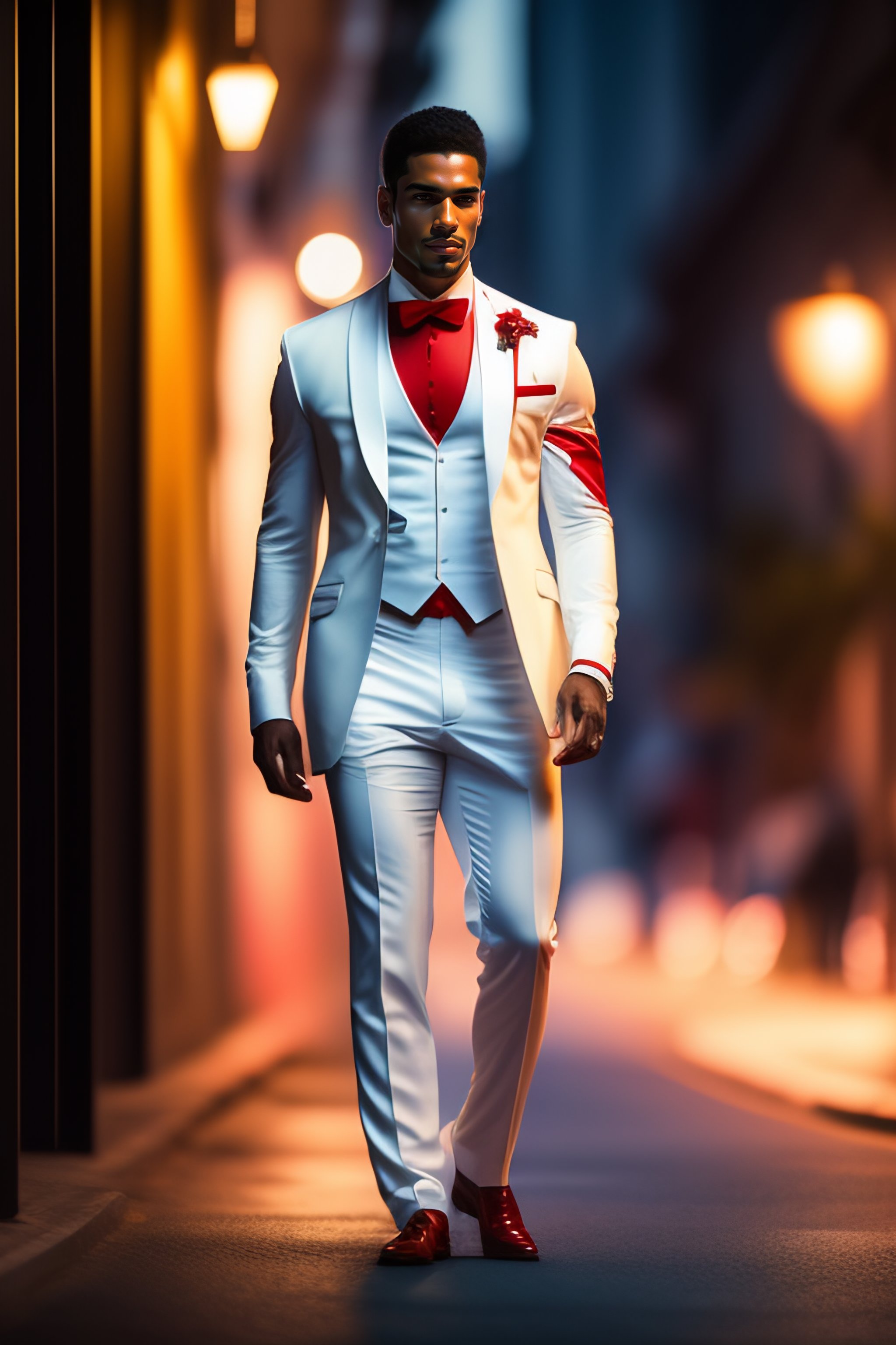 Lexica - Beautiful mulatto brazilian man wearing white suit and red tie ...