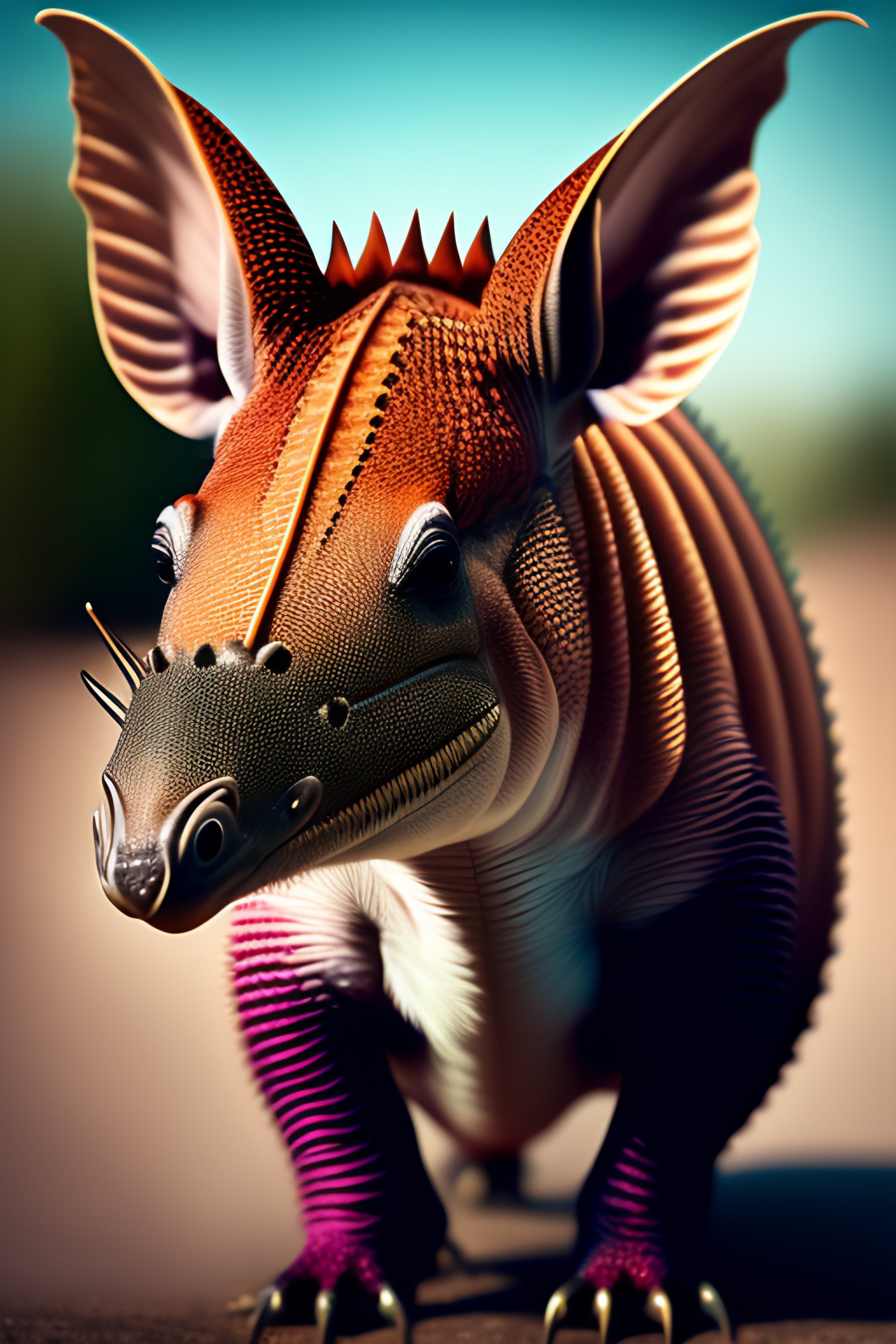 Lexica - A detailed portrait of dreampunk hybrid half dinosaur armadillo
