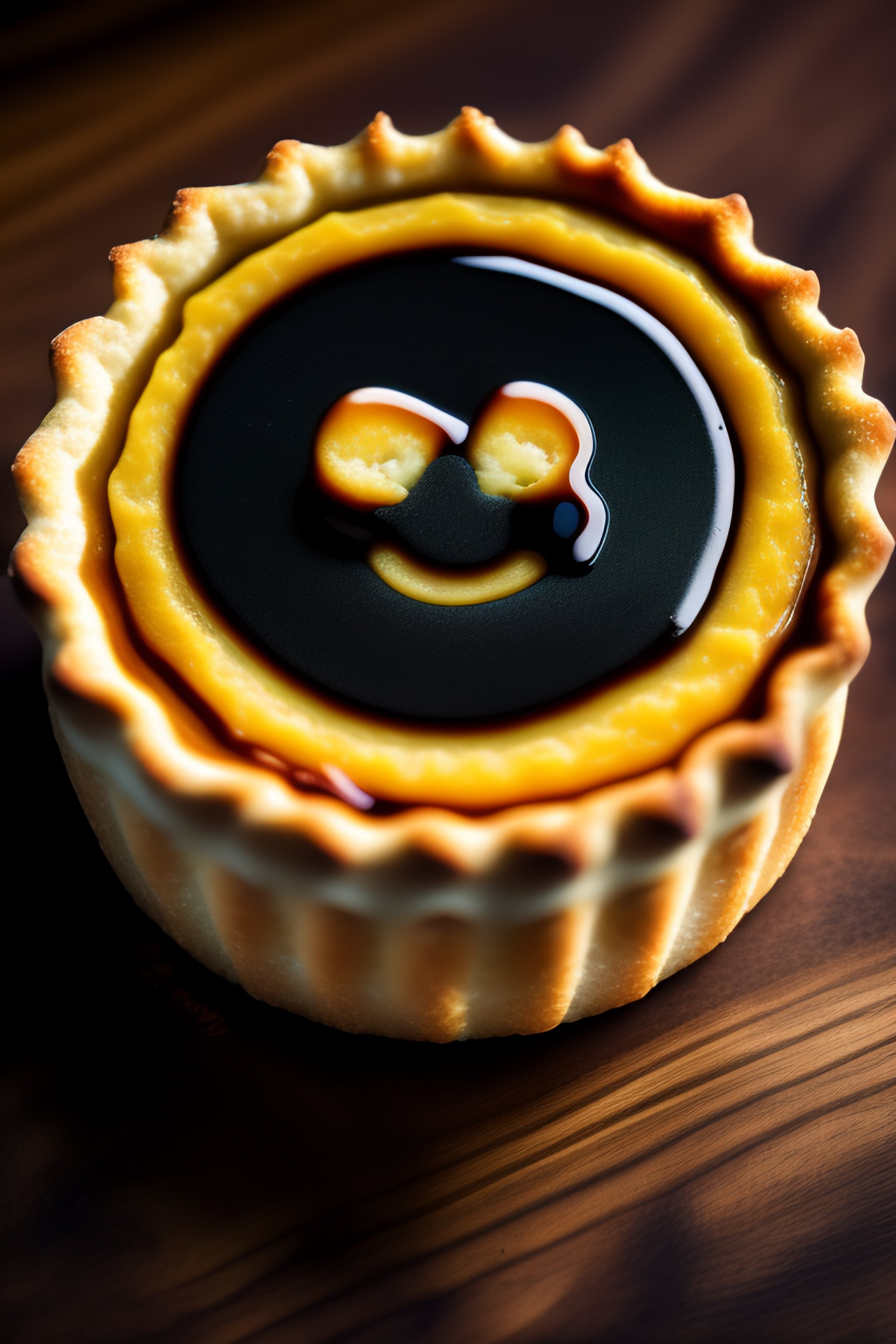 Lexica - High resolution picture of a pork pie with a smiley face