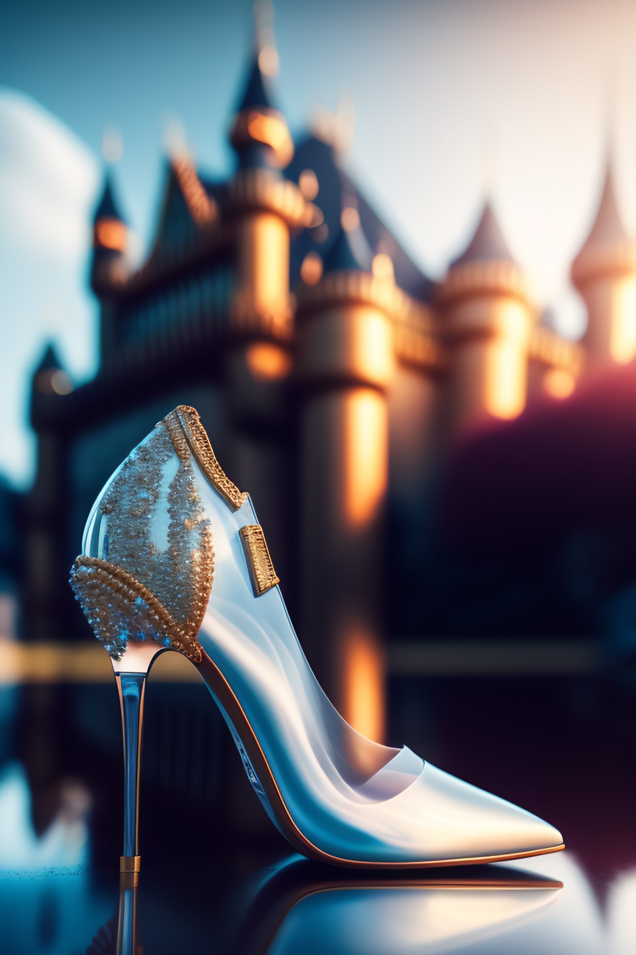 Lexica - Shiny clear high heel shoe in front of a castle, dark fantasy ...