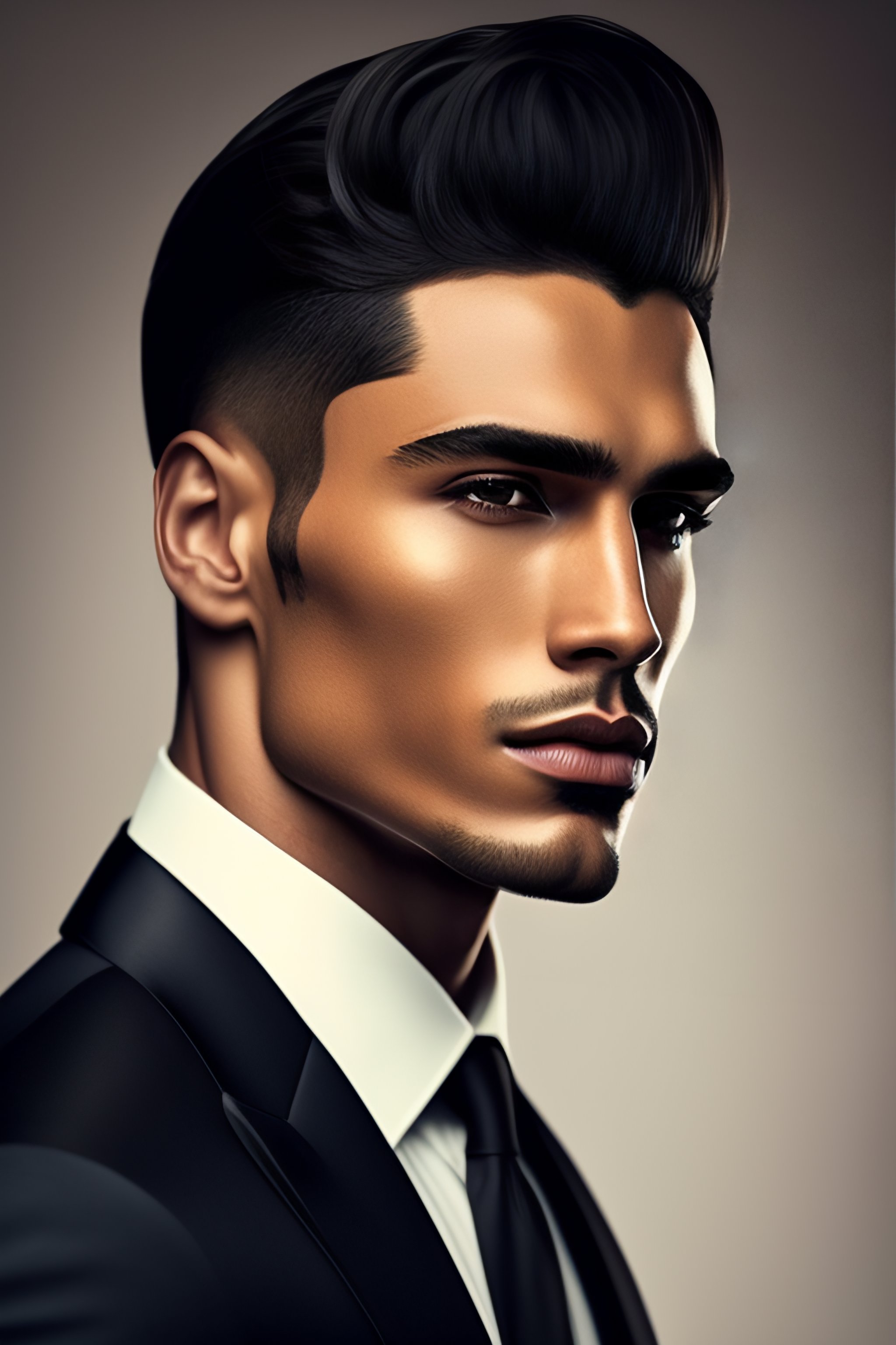 Lexica - A beautiful man with a sharp jaw and black eyes. His hair is ...