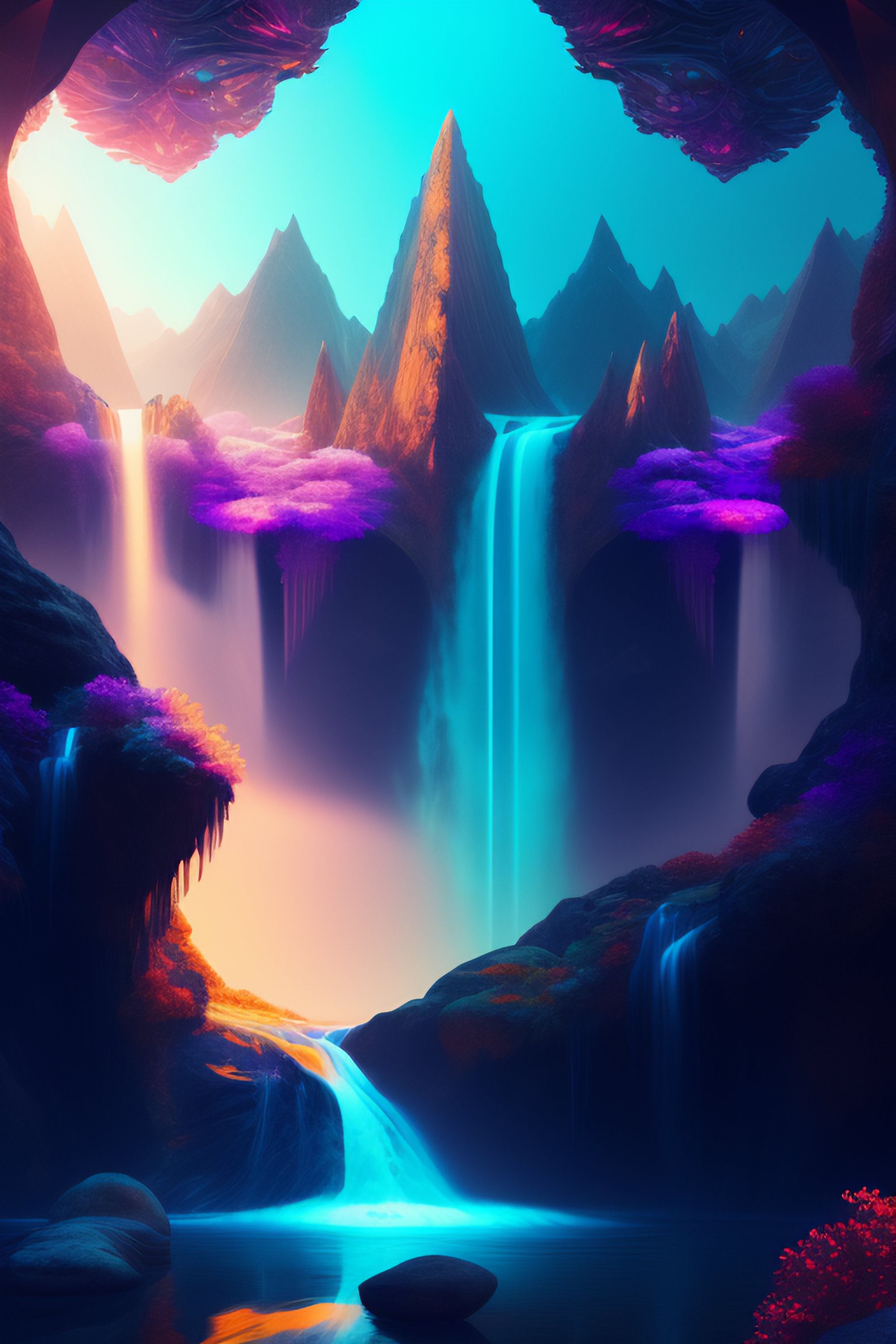 Lexica - A woman fullbody the waterfalls, centered,, Fractals made of ...