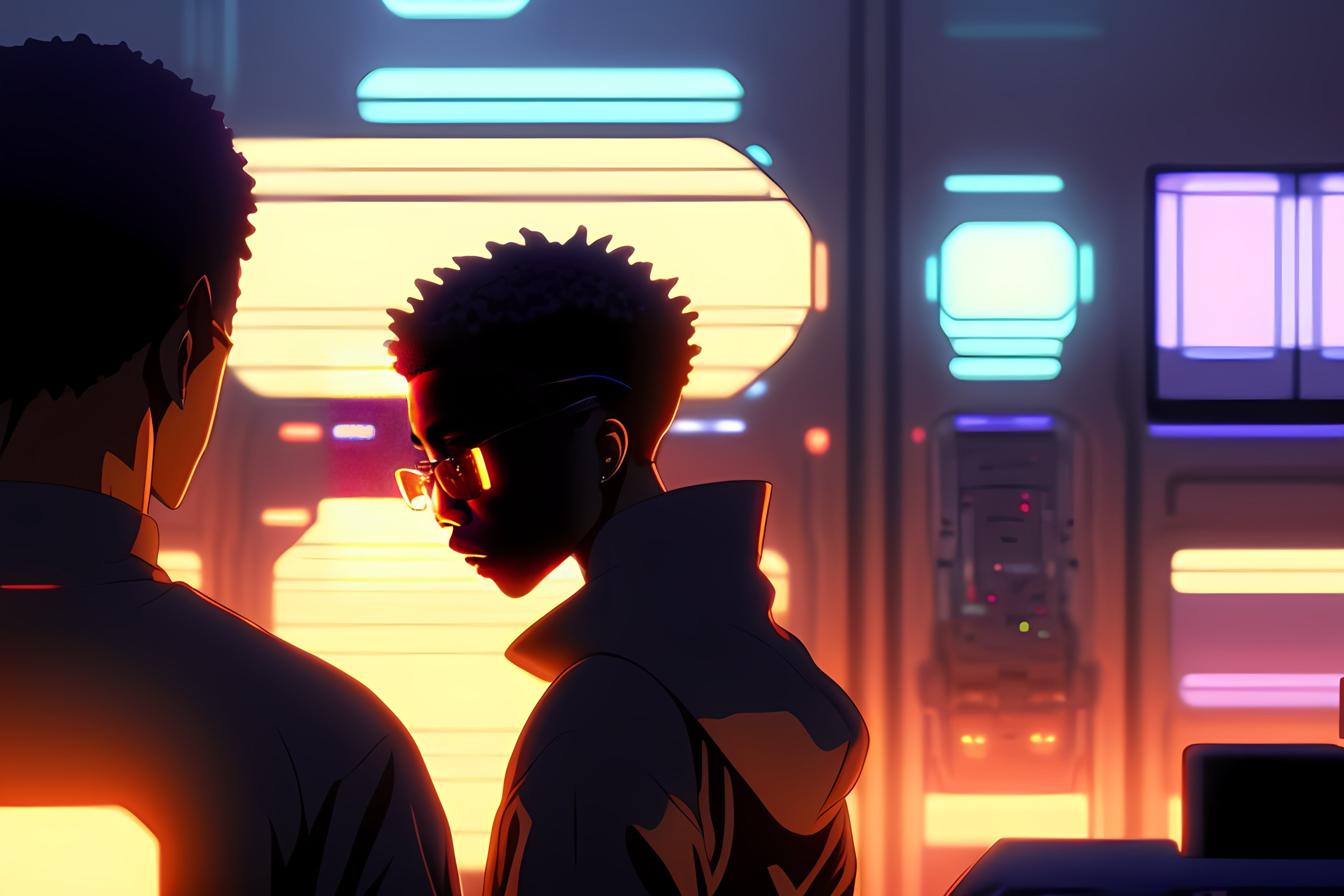 Lexica - Dark skin men, connected to wires, surrounded by futuristic ...
