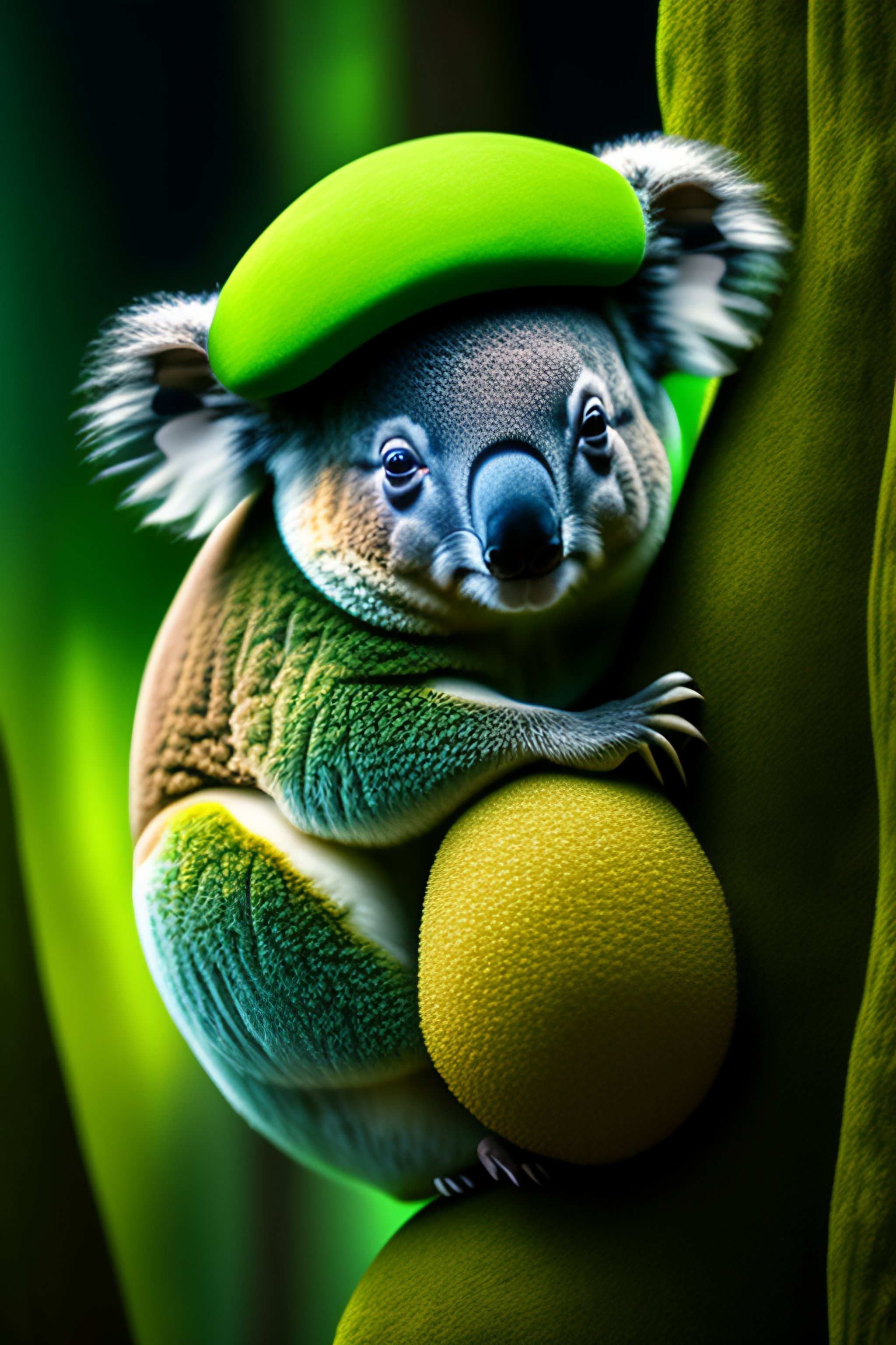 Lexica - A green shroom with a koala sleeping on top of it in a bamboo ...