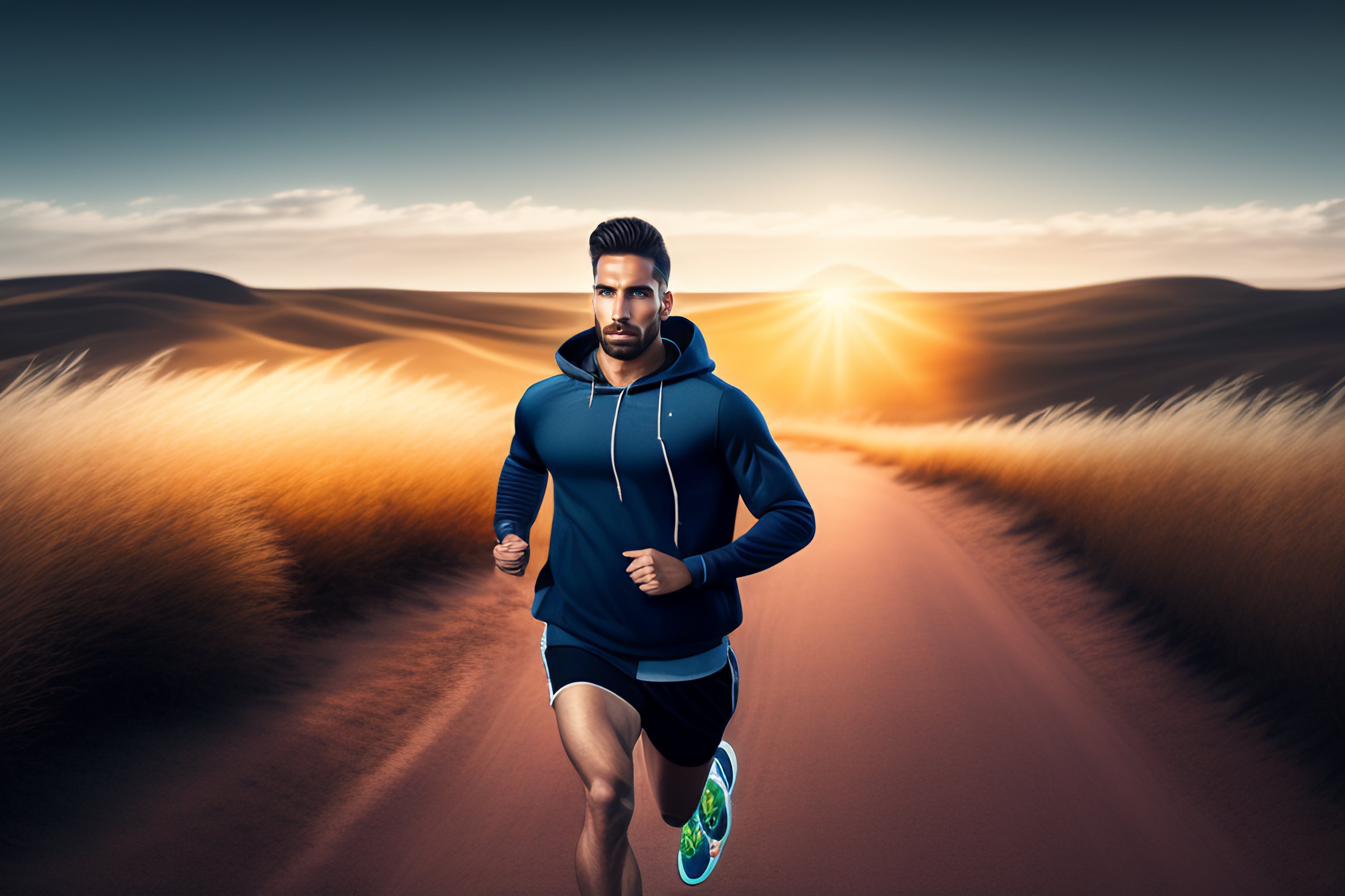 Lexica - Create an advertisement of a guy wearing a nike hoodie and running