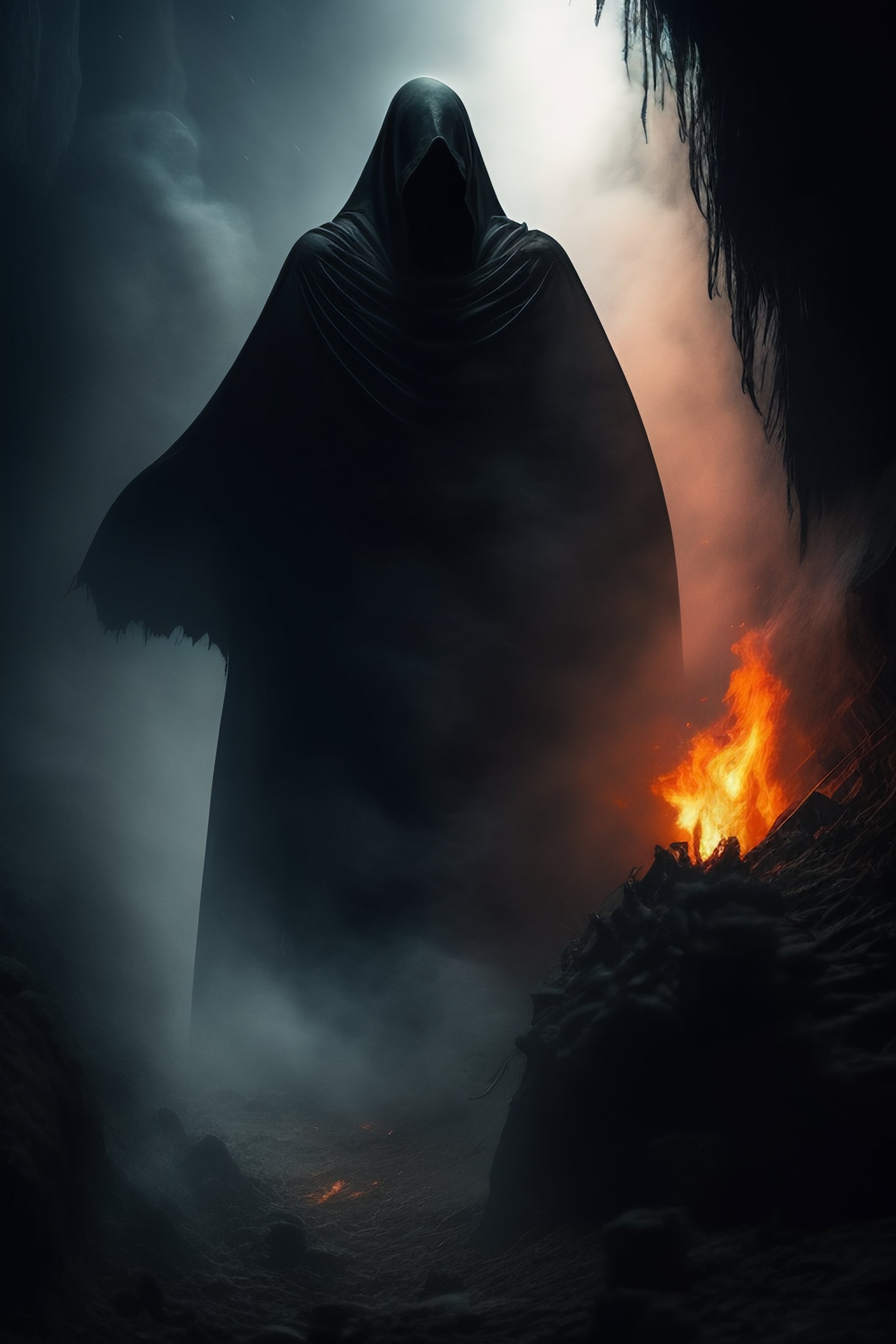 Lexica - Face a dementor with a reaped and scary tunica in hell, above ...