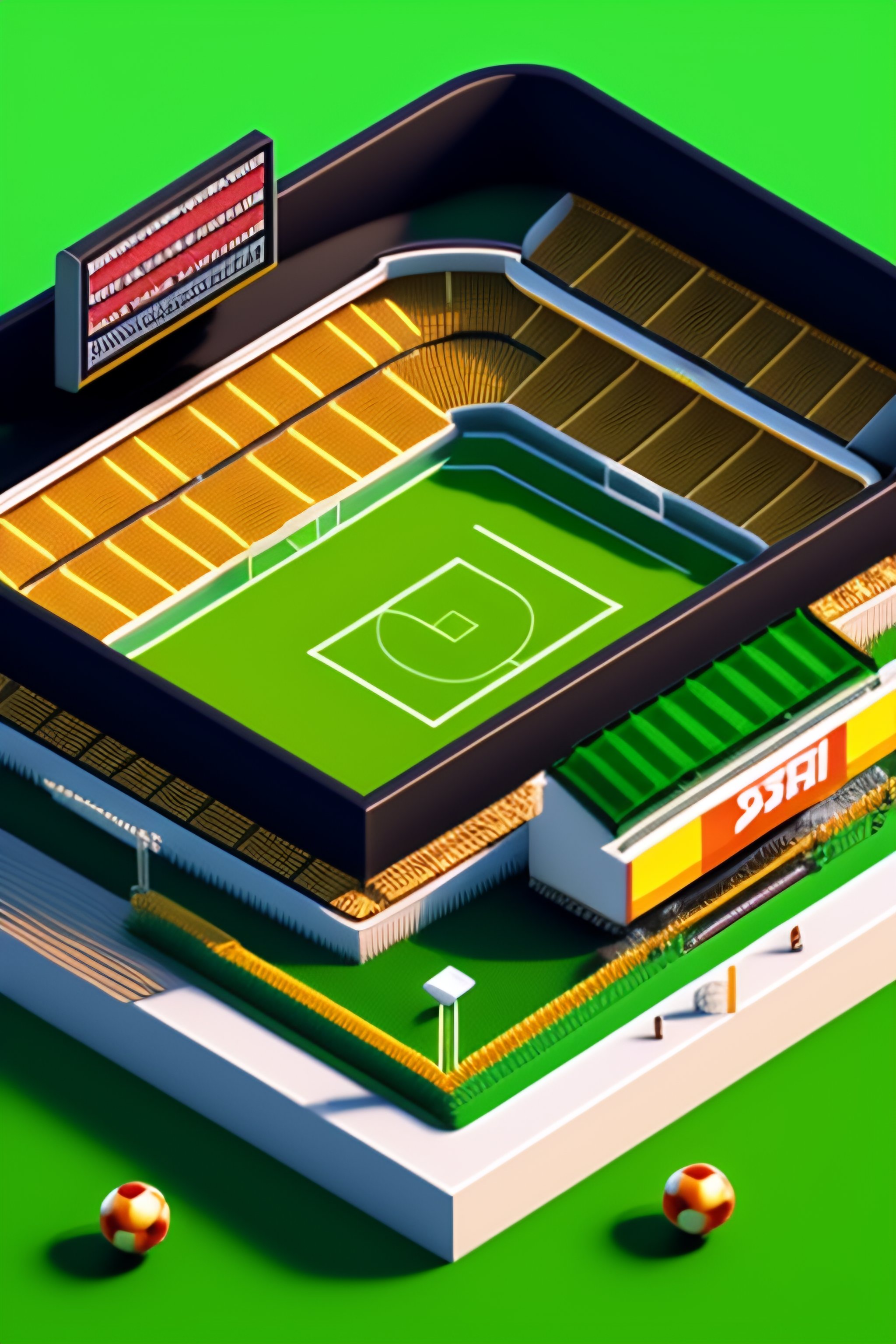 Lexica - Soccer stadium design, rendering, isometric pixelart 32 bits style
