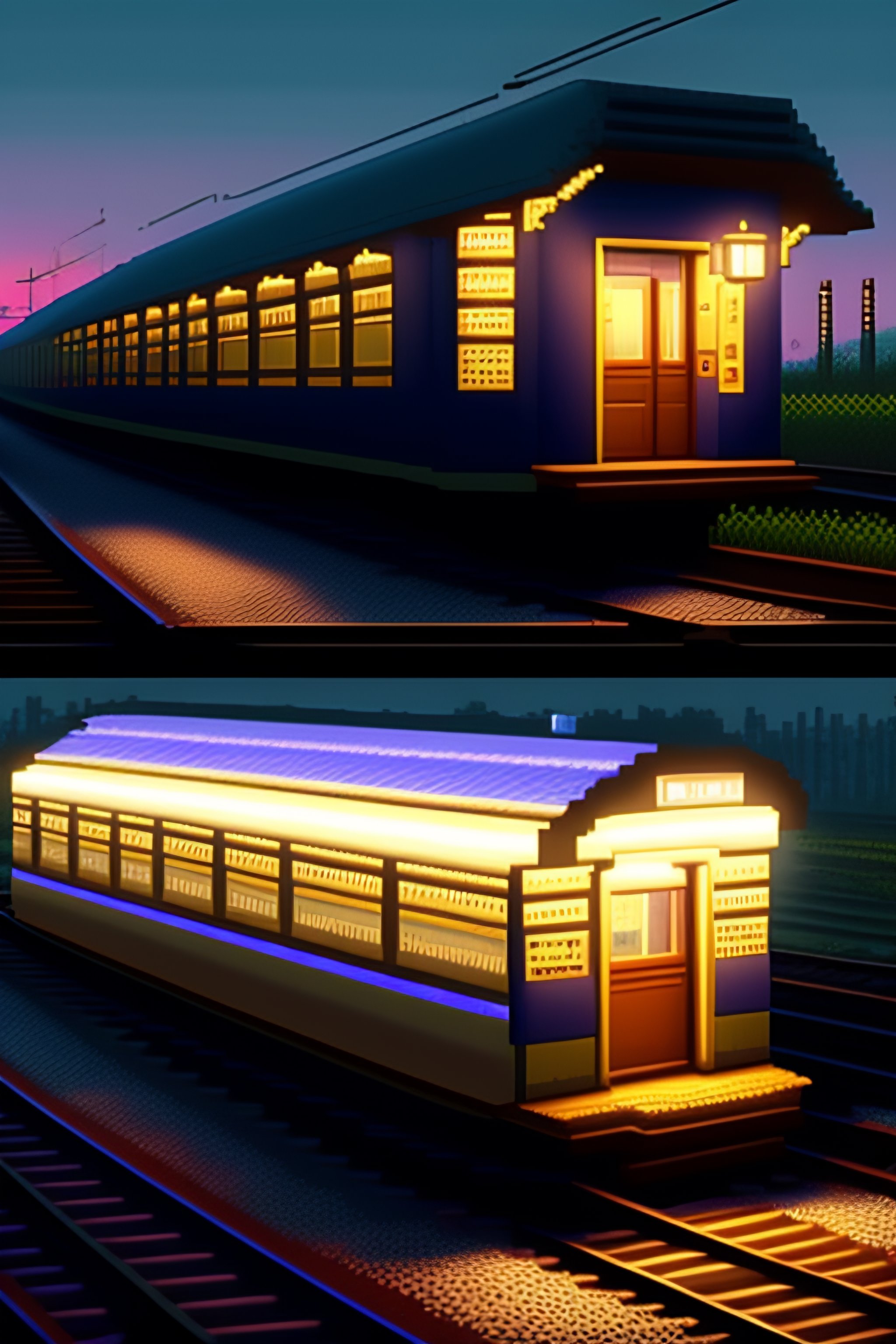 Lexica - Pixelart, Late train at the eerie station at night, hyper ...