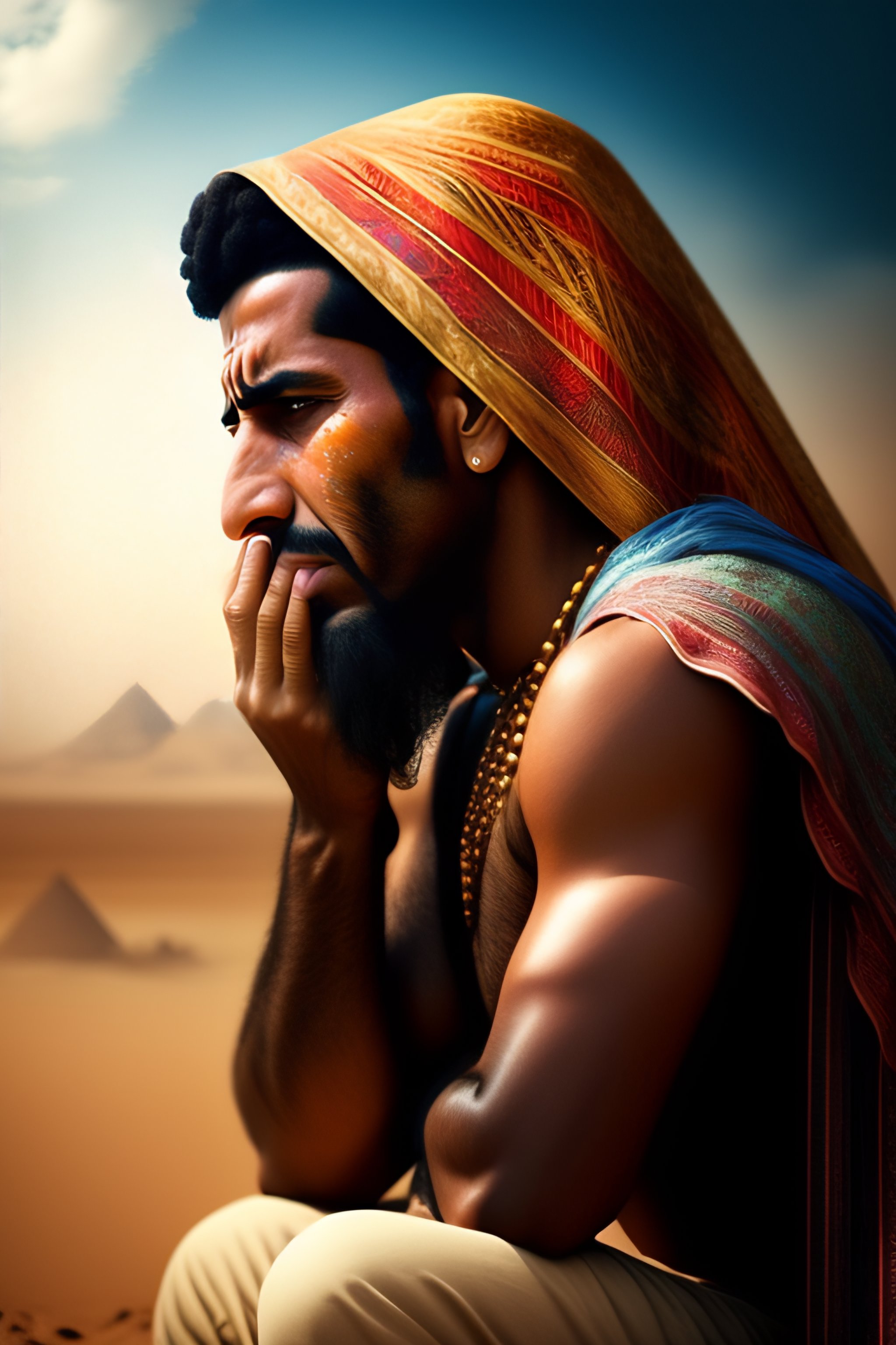 Lexica - Egyptian man too sad and crying hard alot of tears