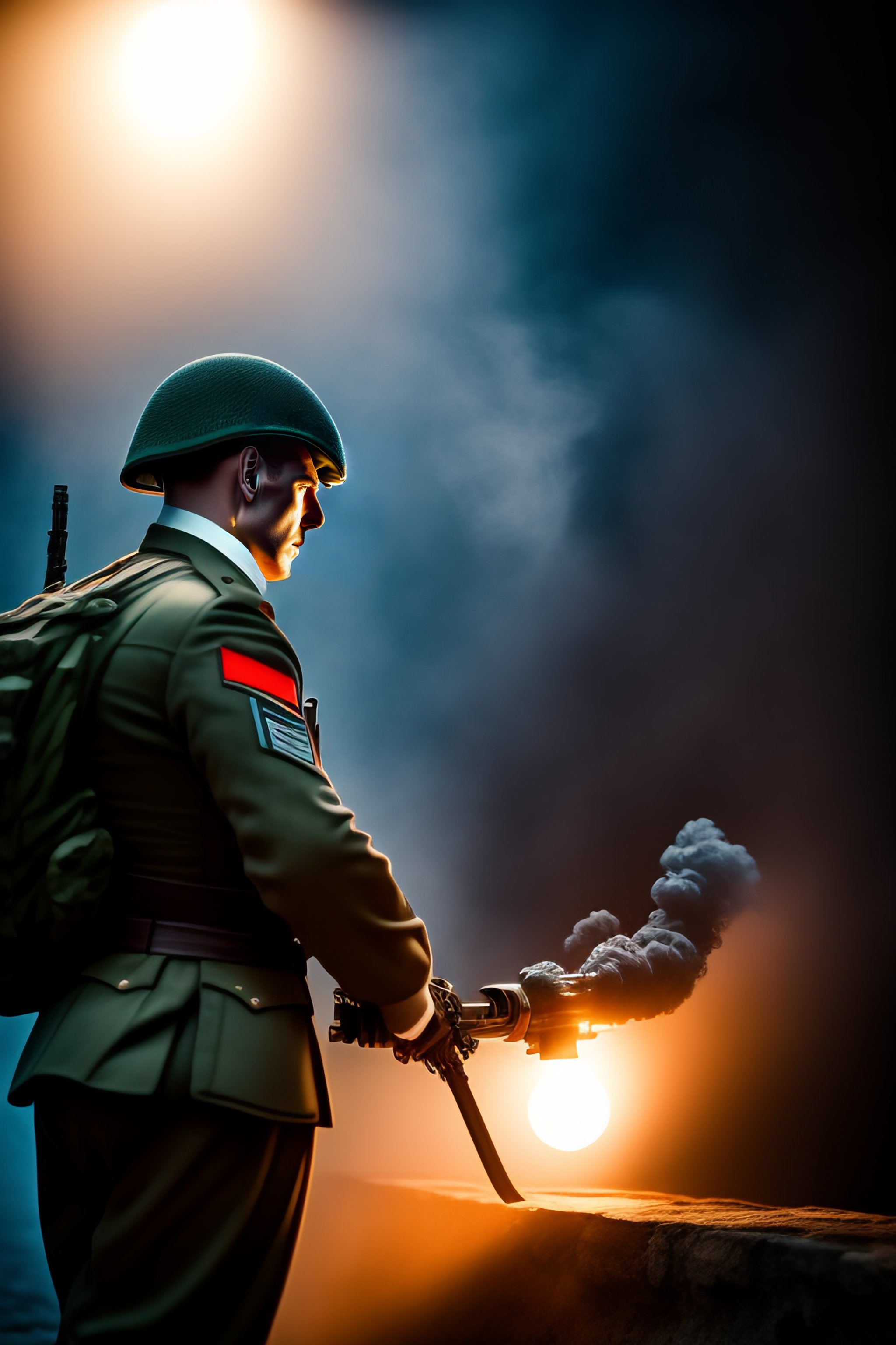 Lexica - WwII german soldier, studio light, smoke, sunrise, weapon, 100 ...