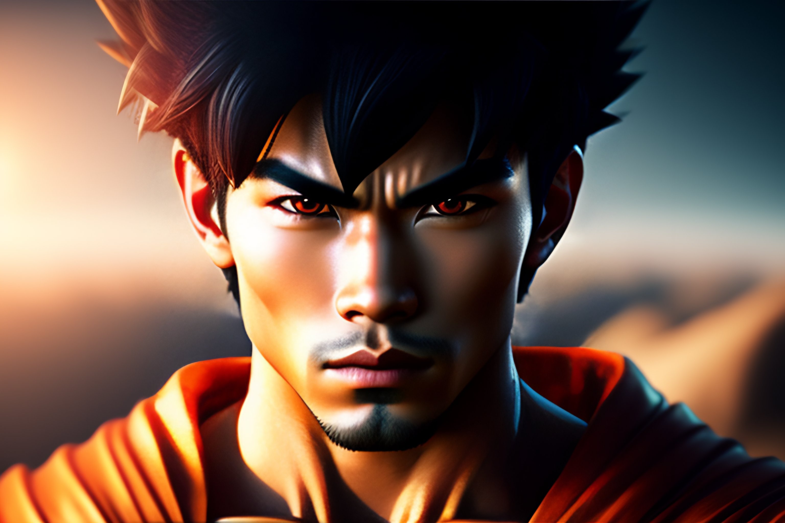 Lexica - Son Goku, ultra realistic photo; beautiful eyes, with a ...