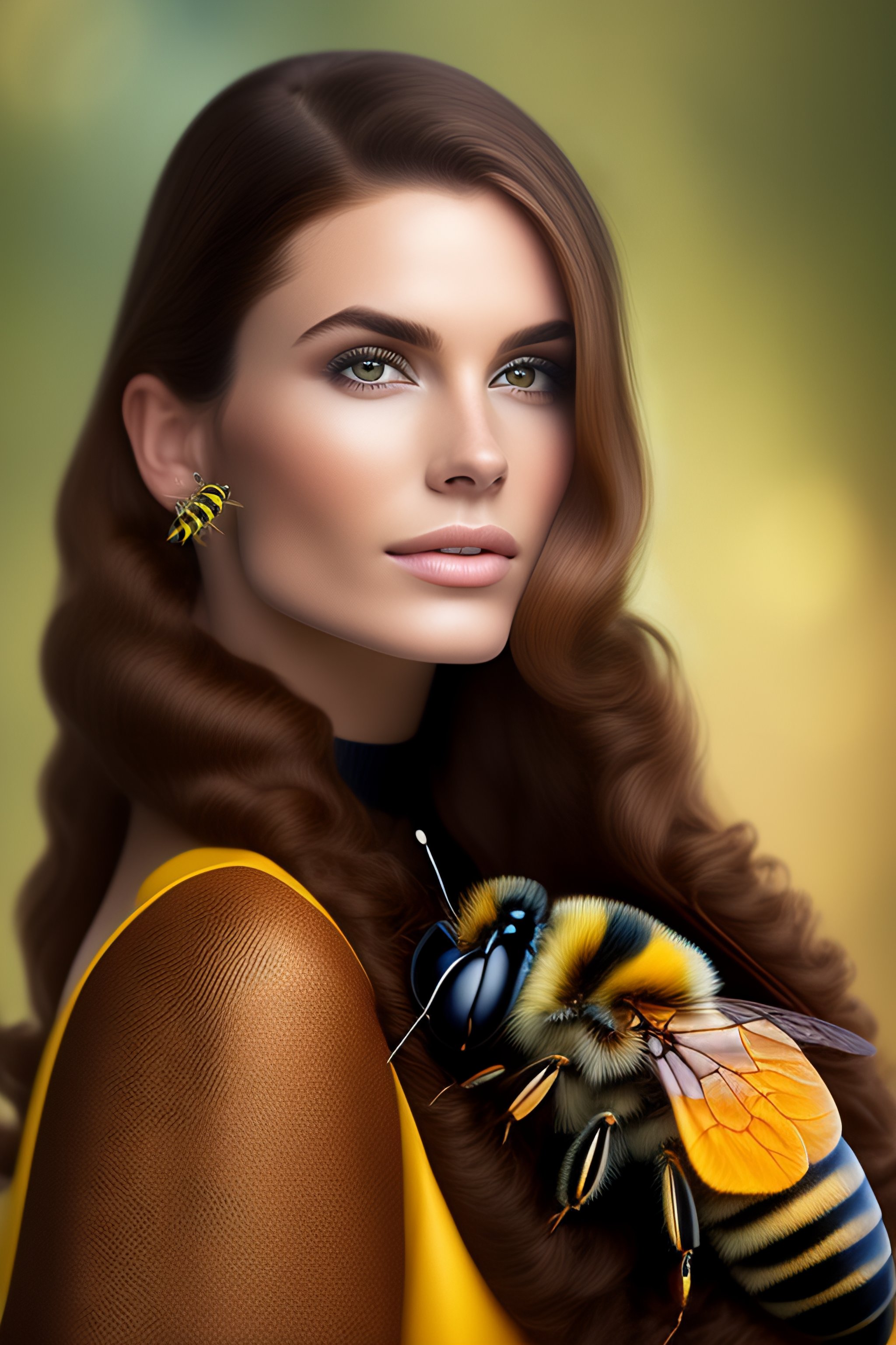 Lexica - Brown haired young female with a bee on her nose