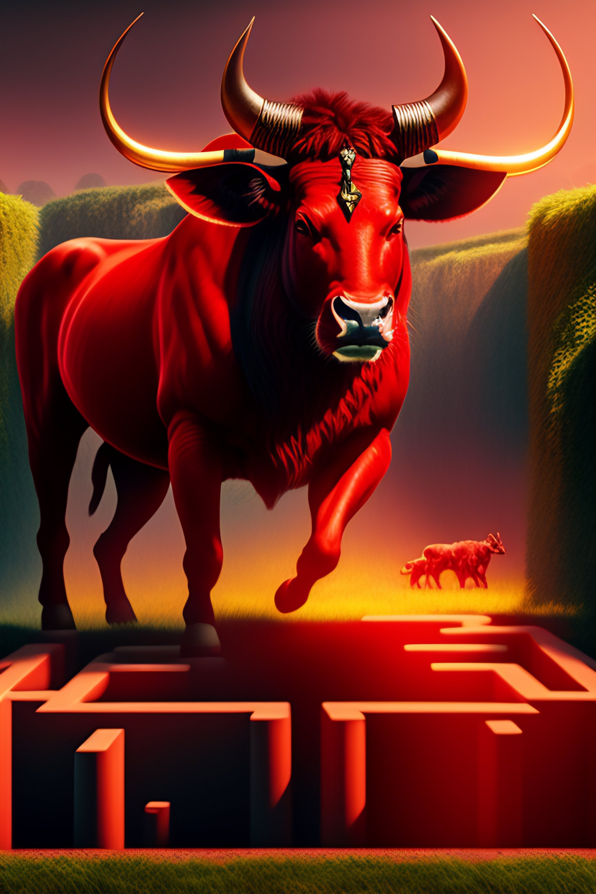 Lexica - A Minotaur in the maze, red thunder, matte art, fully coherent ...