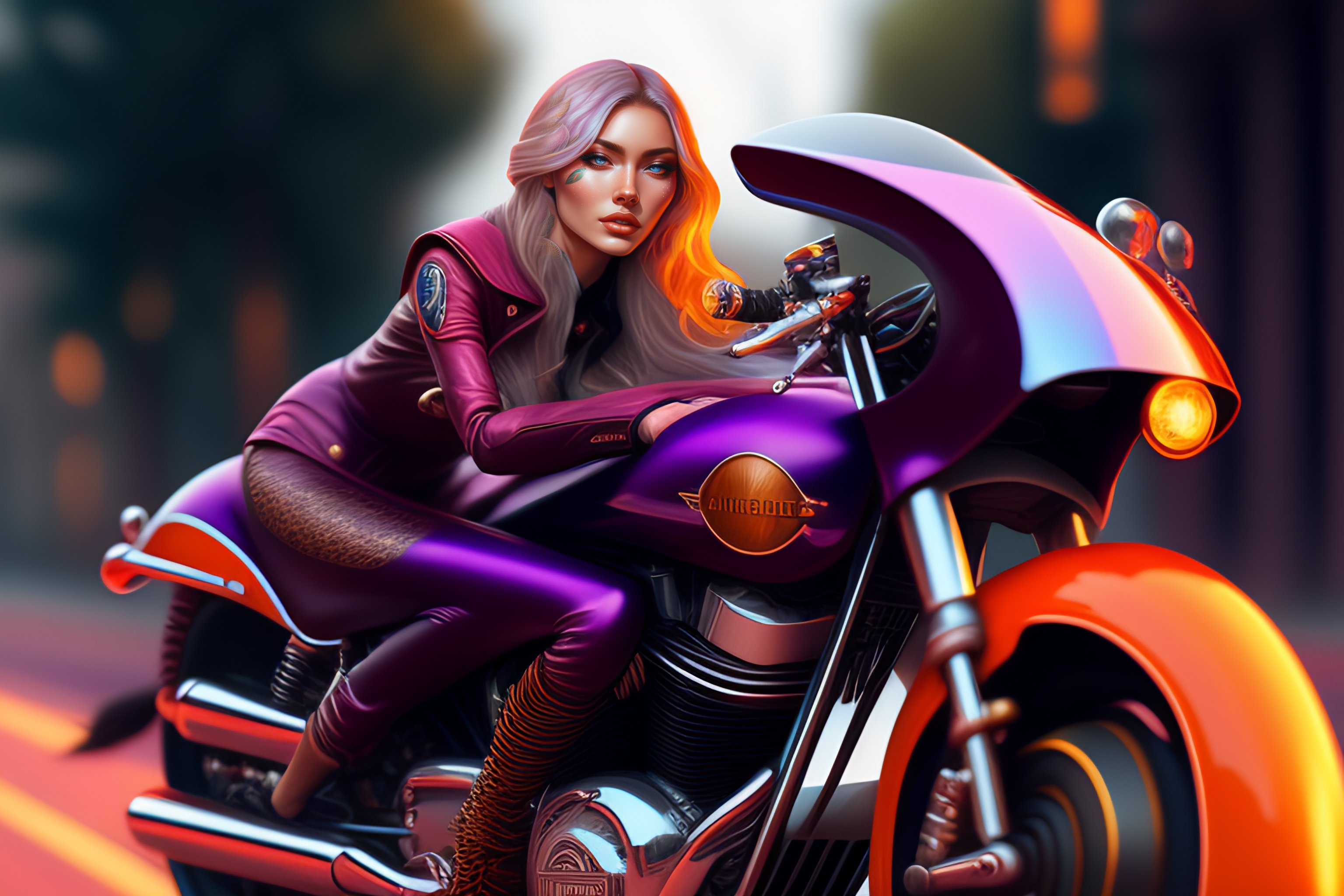 Lexica - Female model riding cafe racer motorcycle Concept art portrait ...