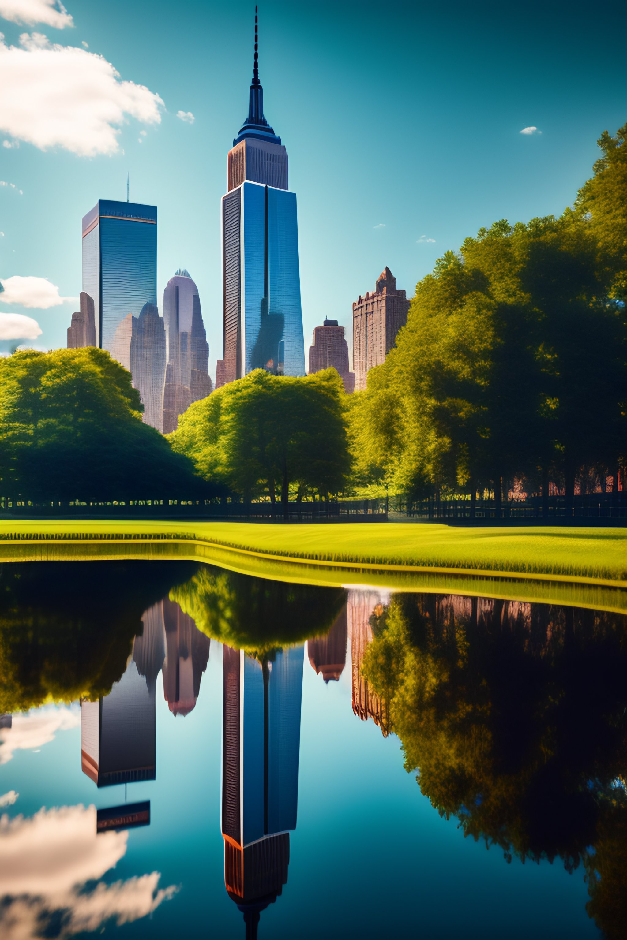 Lexica - New york with high buildings. in the center of city a giant ...