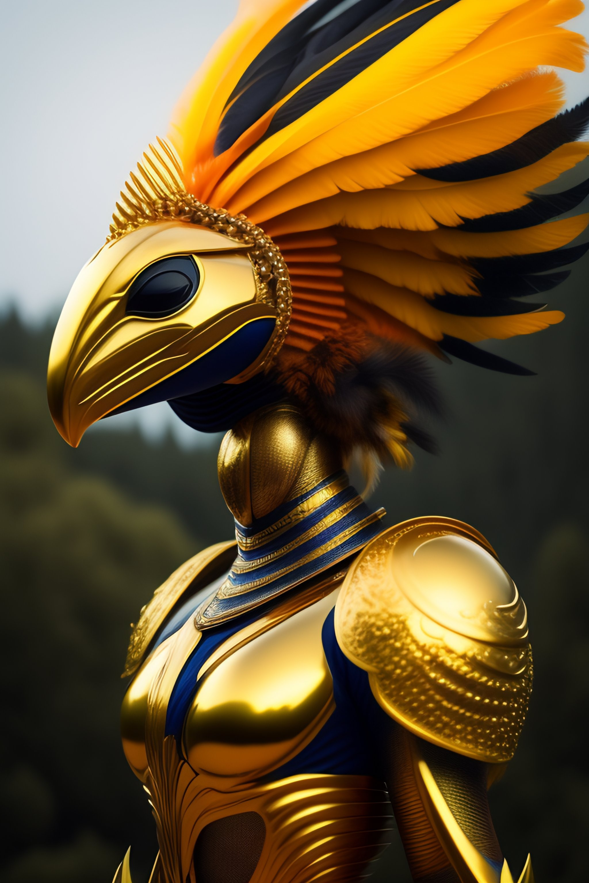 Lexica - Humanoid alien, large talons, golden feathers