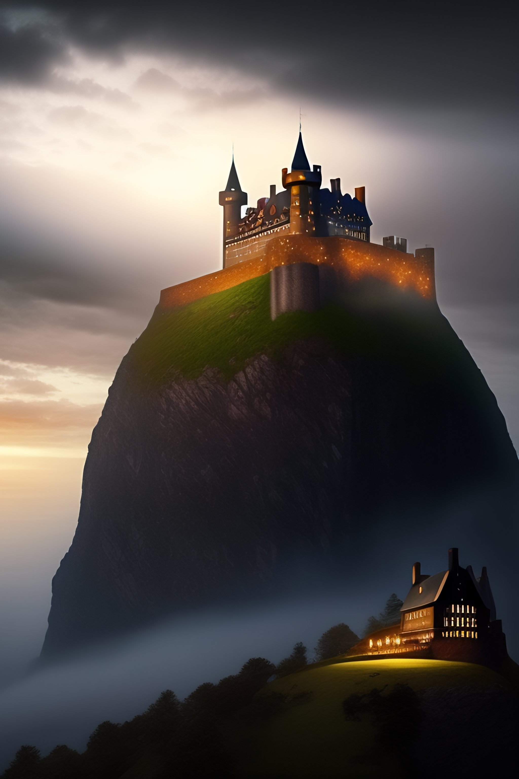 Lexica - A black castle sitting on top of a mountain under a cloudy sky ...