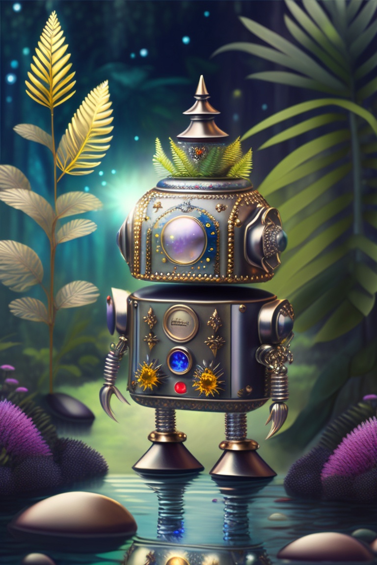 Lexica - Magic trippy silver 1950;s spiked robot with attitude, jewel ...