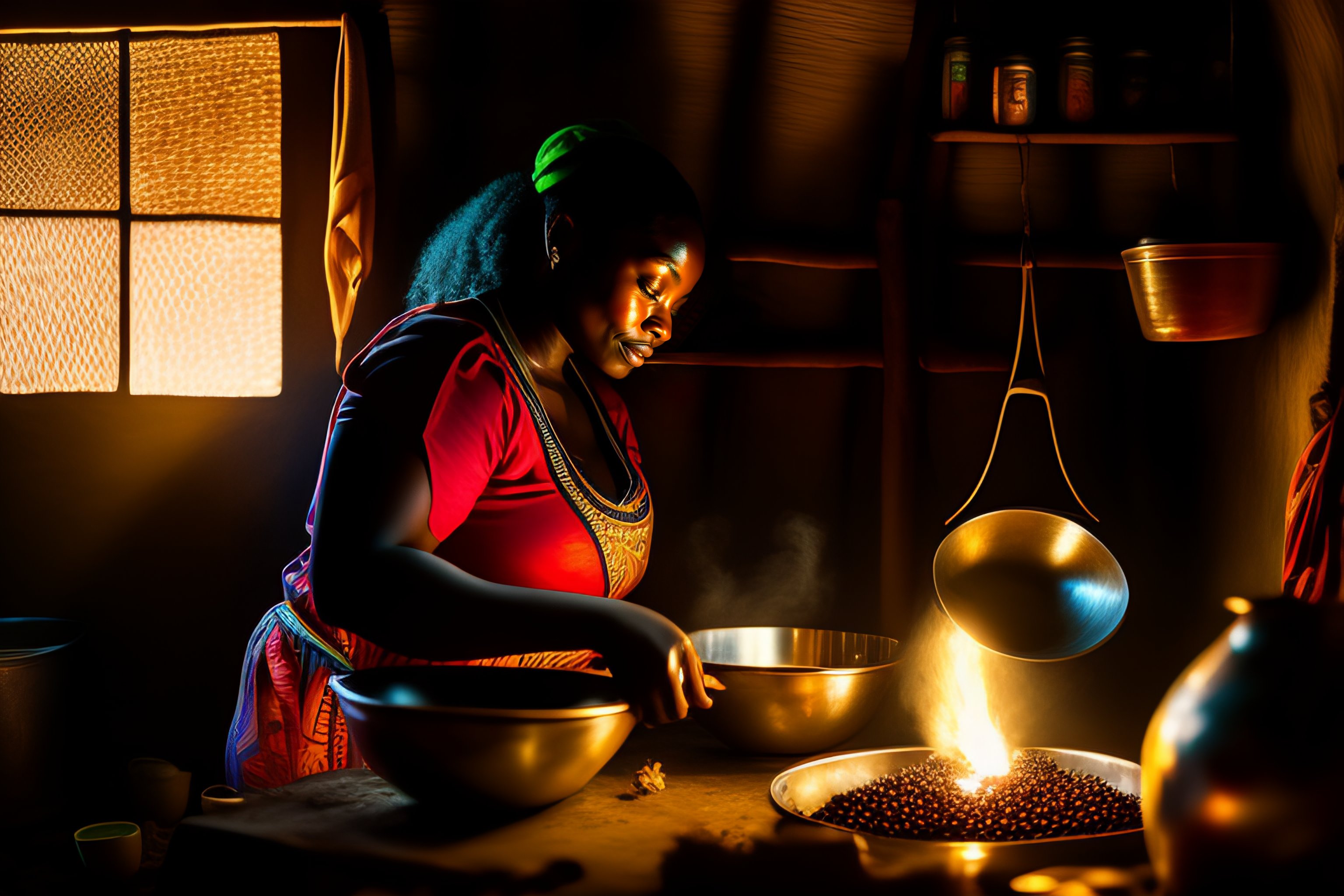 Lexica - African beautiful female Cook preparing vegetable Metal in a ...