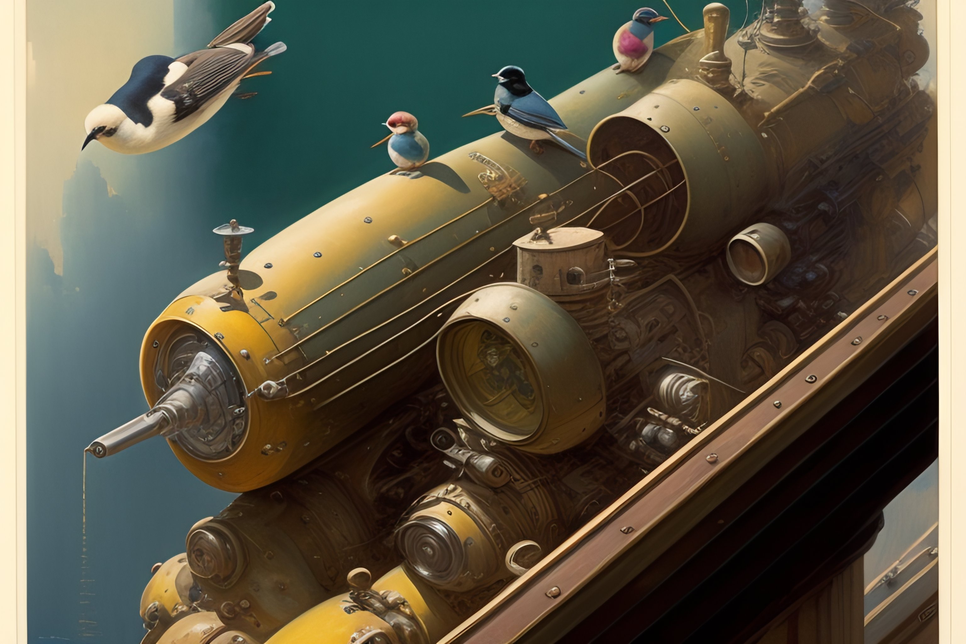 Lexica - Web banner, (((((1950s maker robot sitting on ledge, birds eye ...