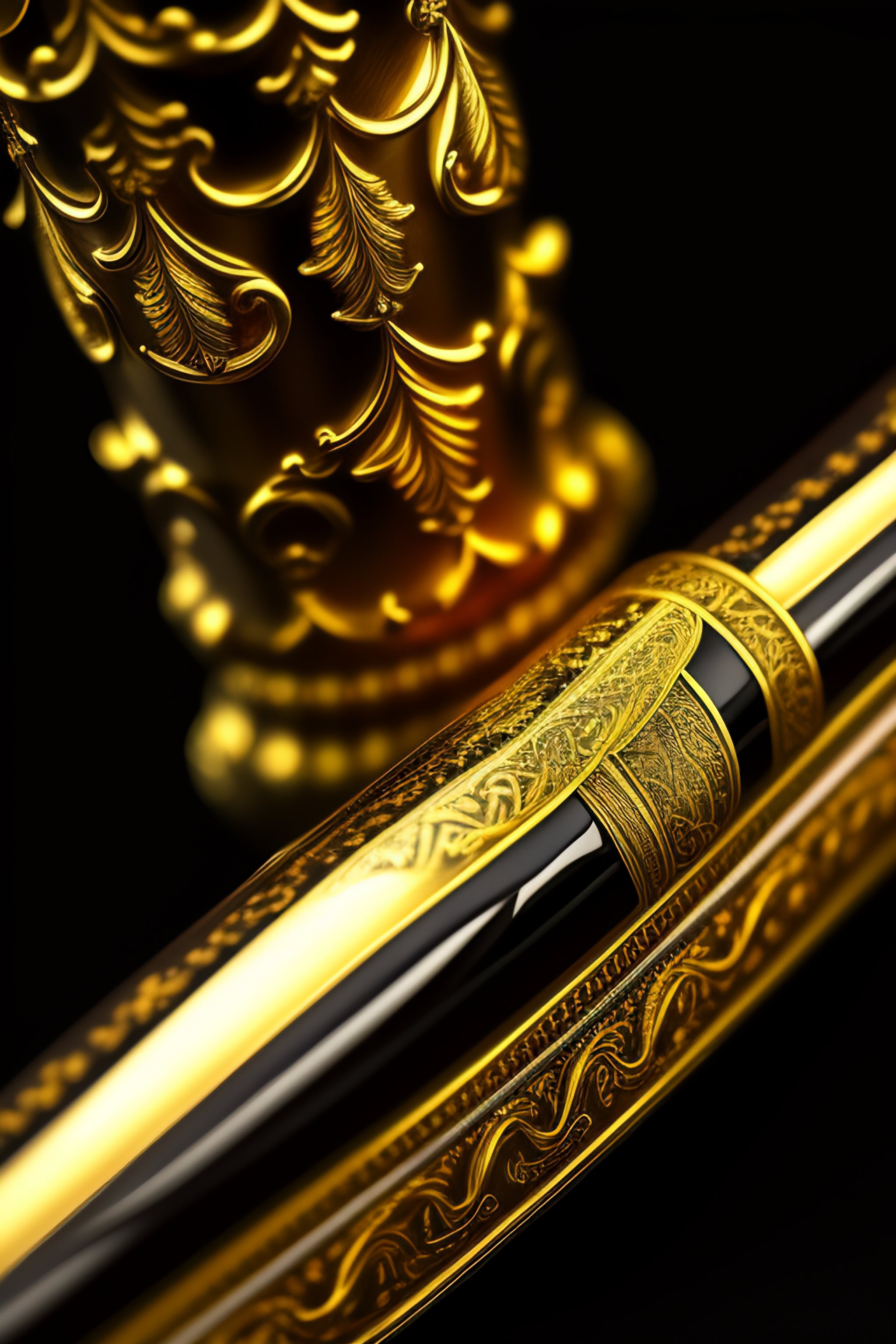 Lexica - An ornate sabre with gold and brass fixtures, a golden brass ...