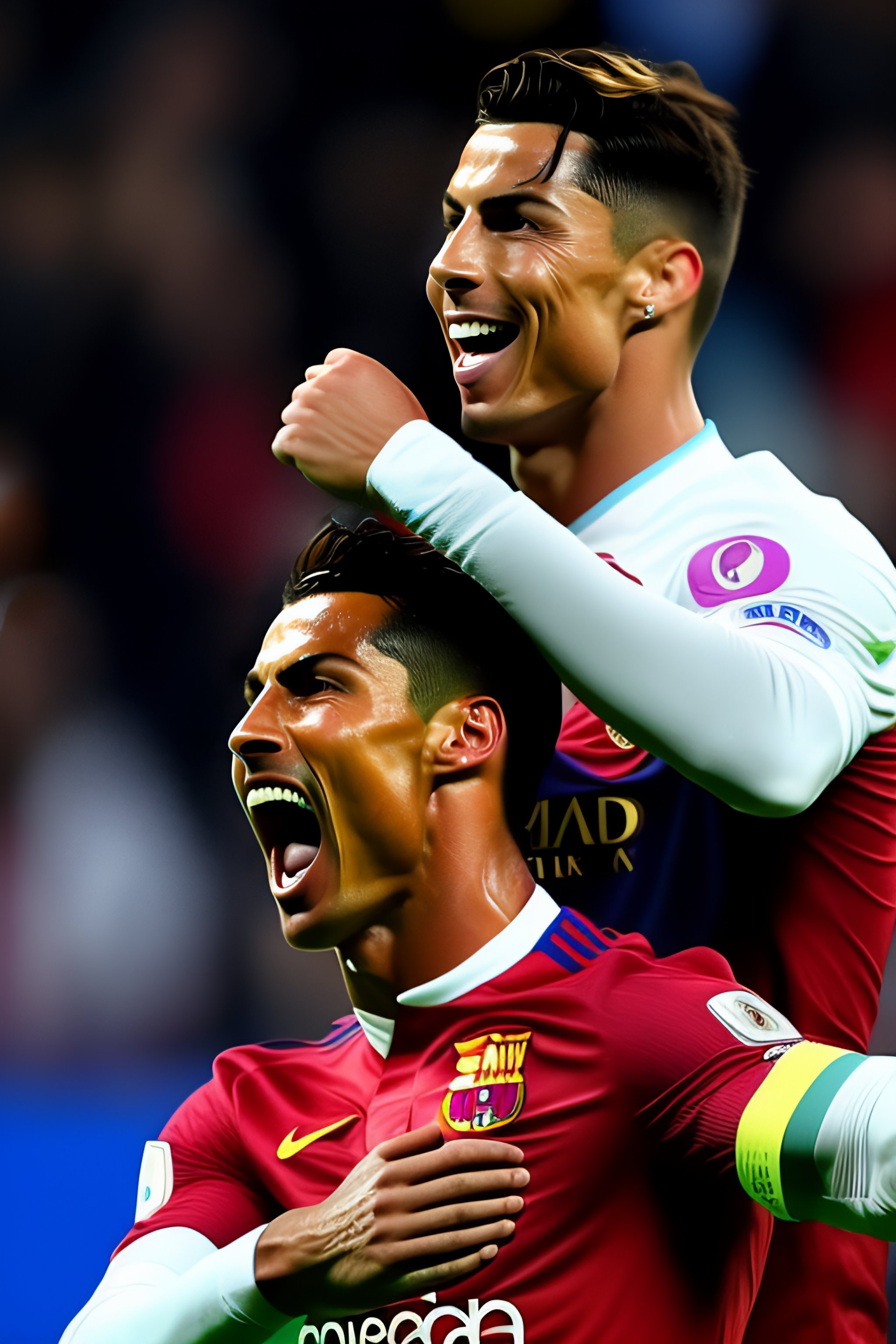 Lexica - Cristiano Ronaldo crying with Messi celebrating in the background