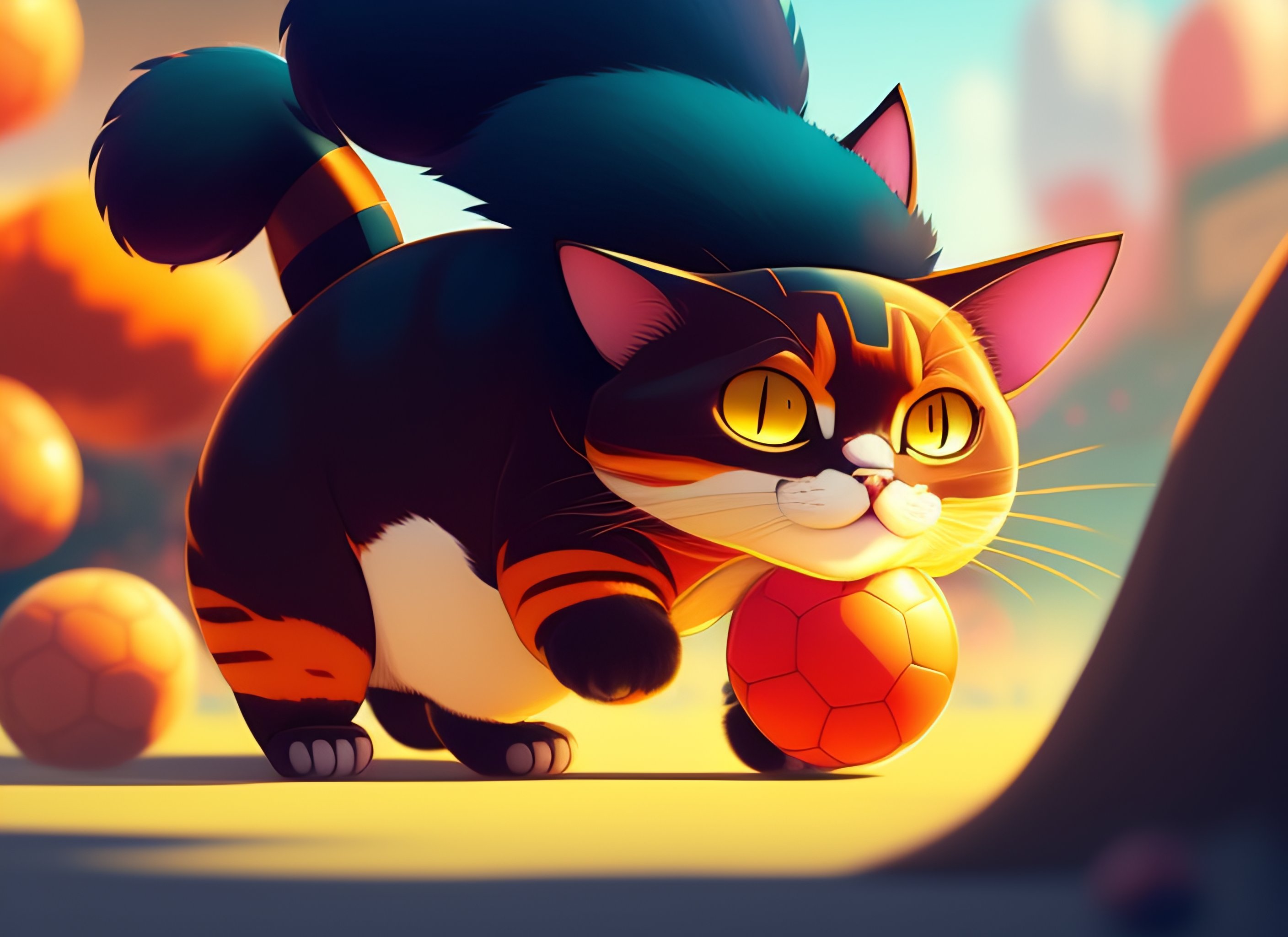 Lexica - A cute cat playing football, studio ghibli, akira toriyama ...