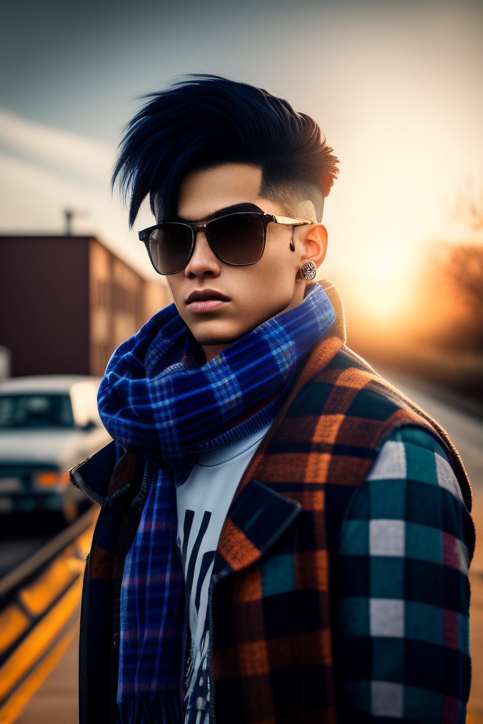 Lexica - Highly detailed portrait of a sewer emo punk student, blue ...