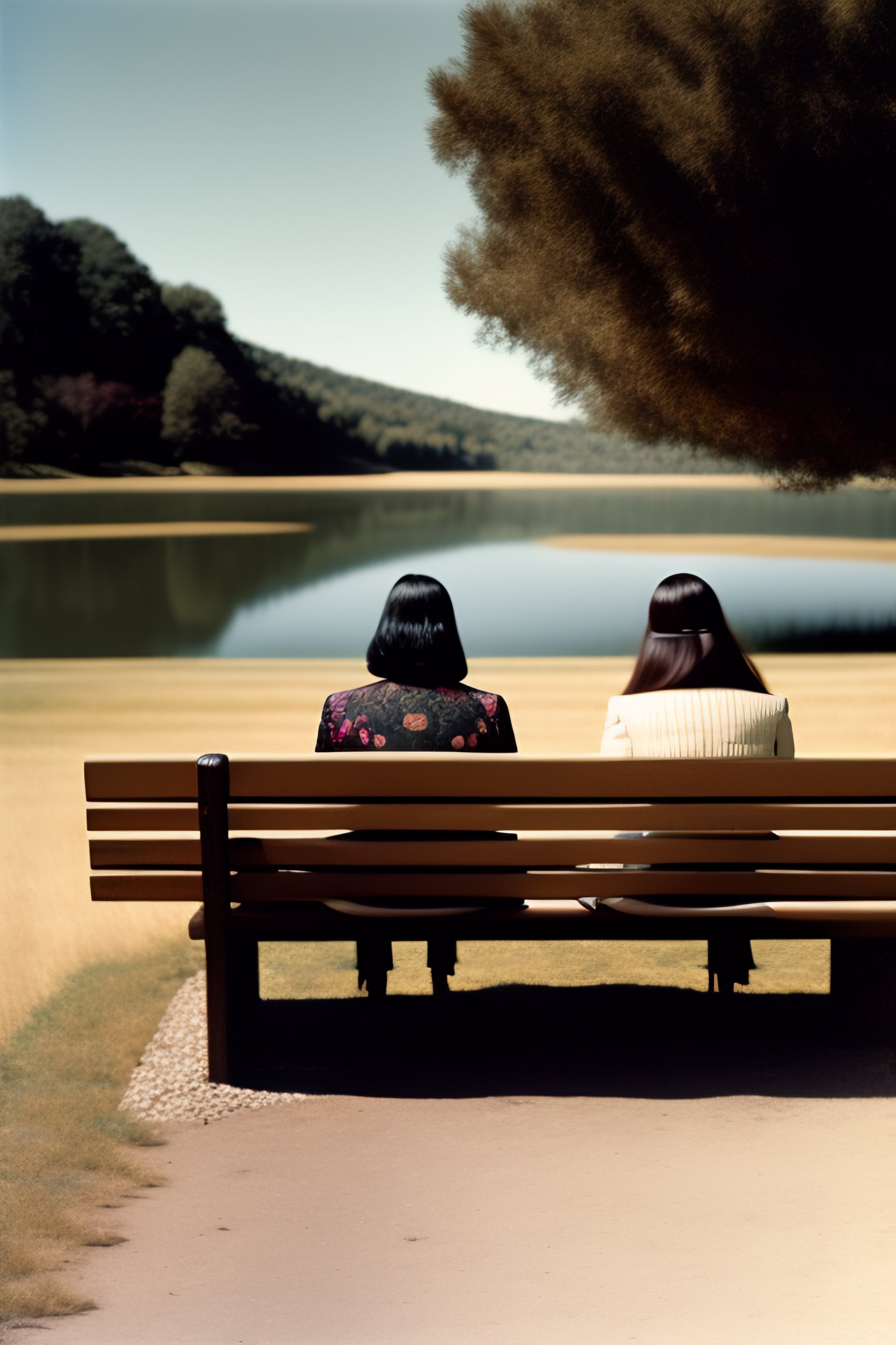 Lexica - Steven meisel landscape photography, two women on a bench ...
