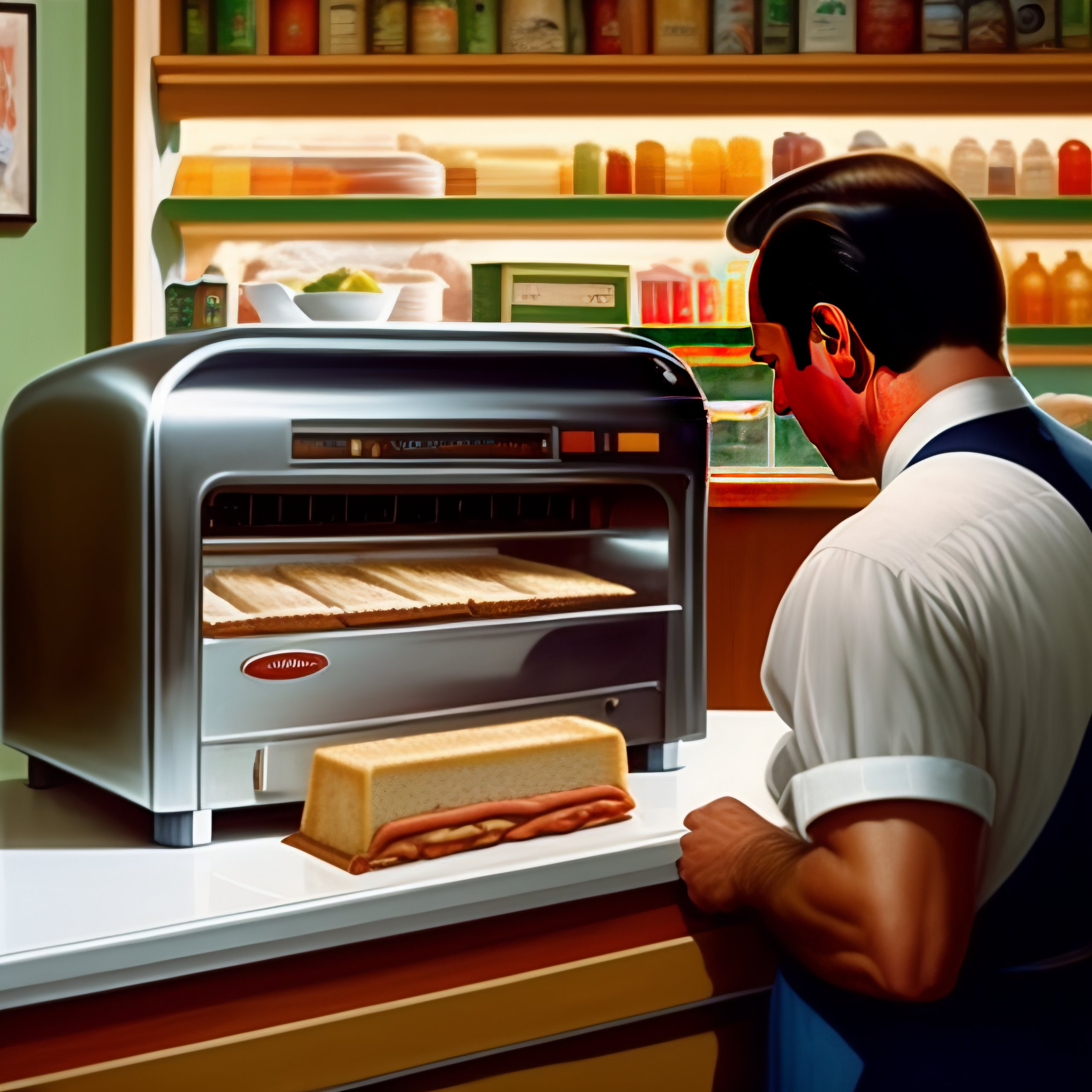Lexica - A realistic view inside of a sandwich shop with a server about ...