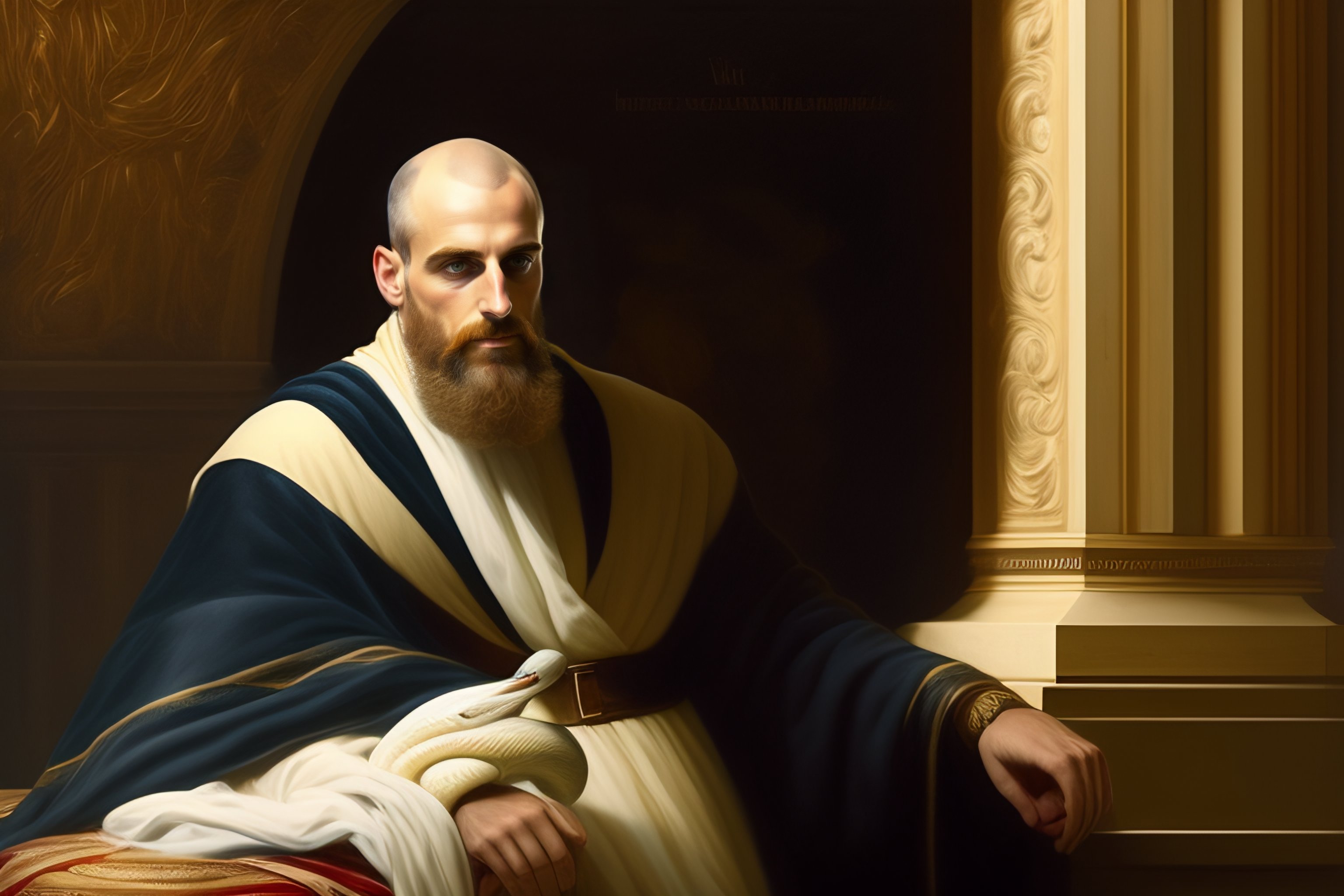 Lexica - Greek monk in dark robe hold a white snake