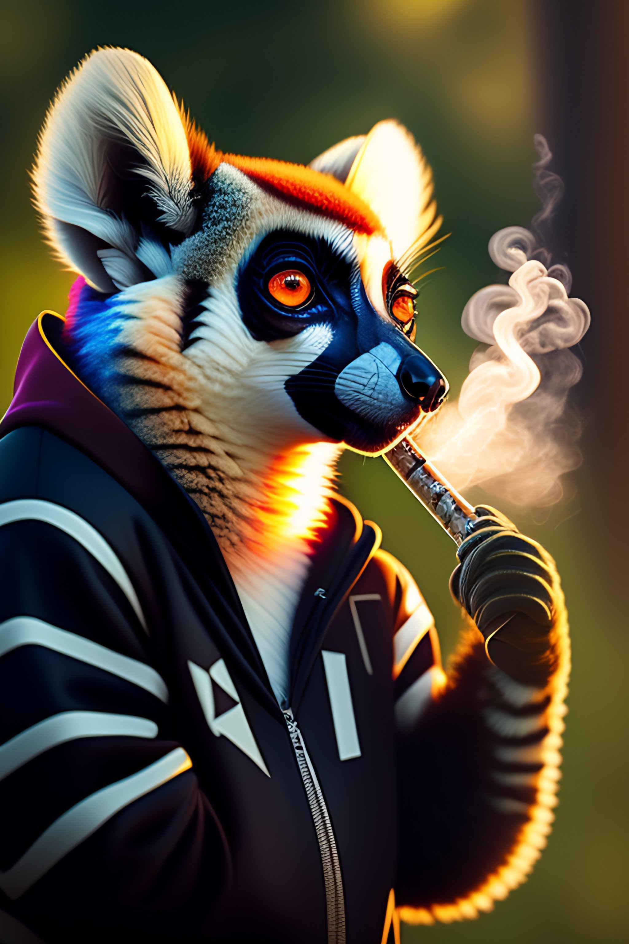 Lexica - Portrait of a lemur smoking a blunt wearing a track suit ...