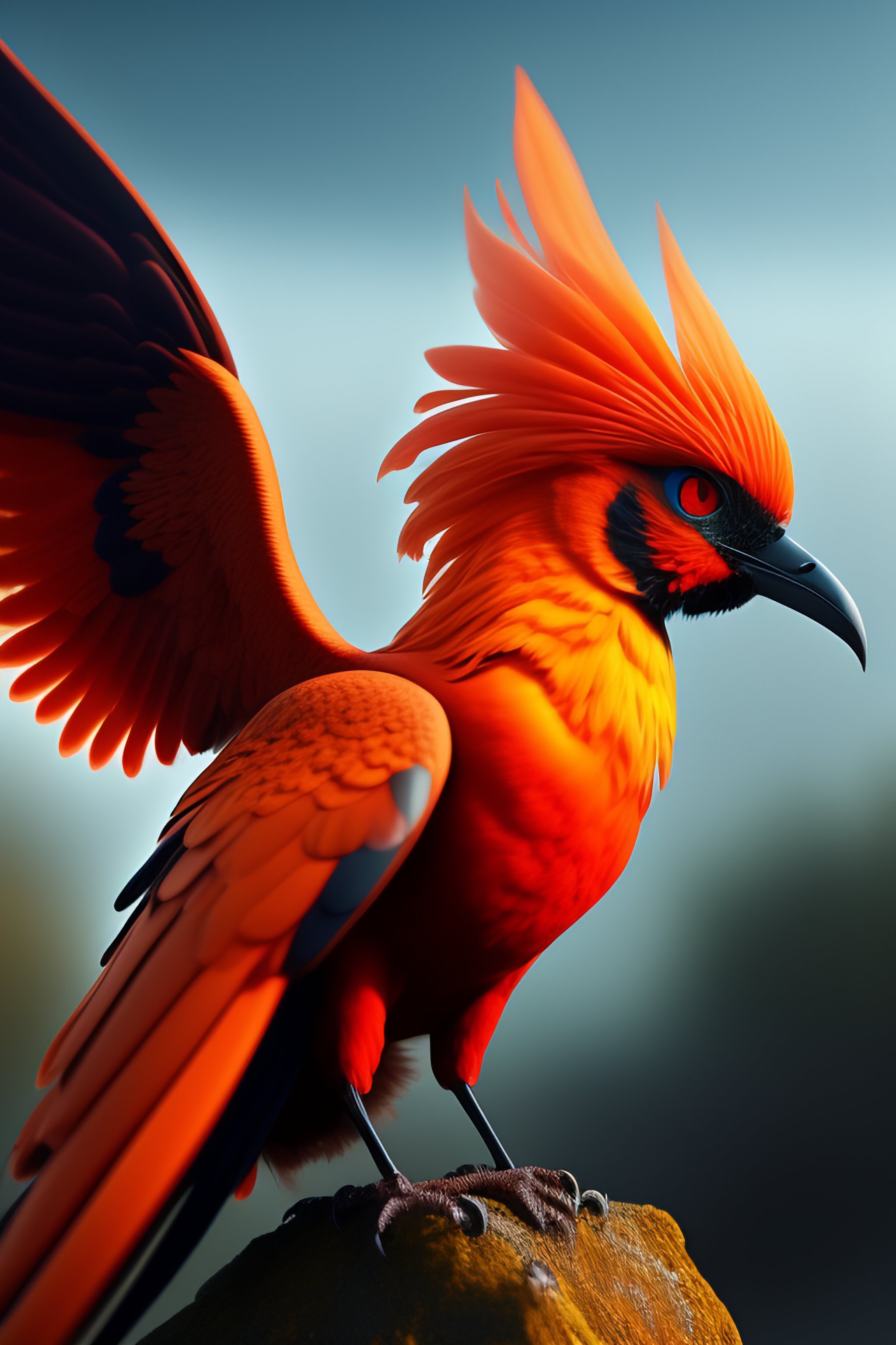 Lexica - Orange animated pheonix with red eyes