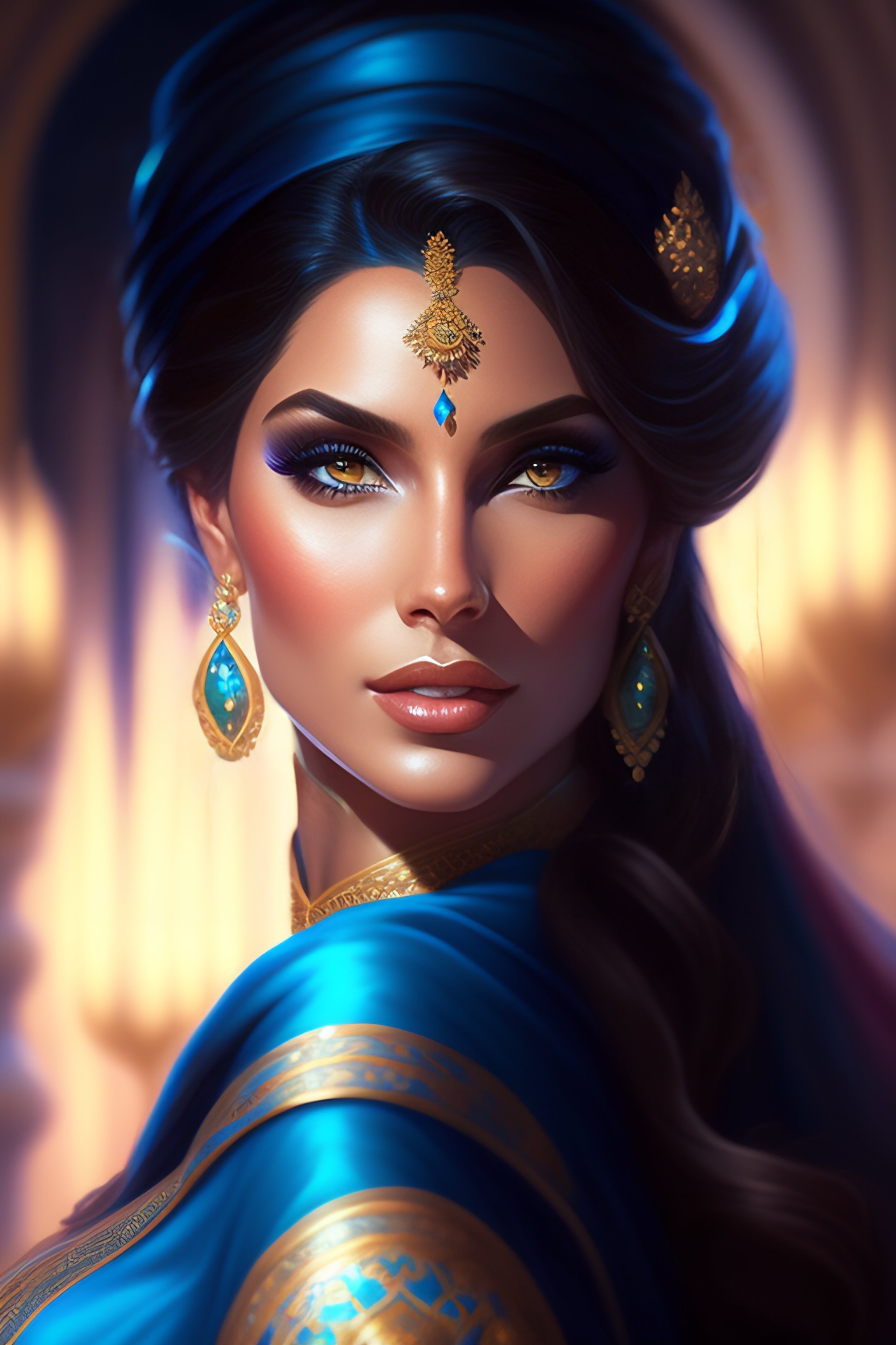 Lexica - Ultra realistic illustration, princess Jasmine in blue garb ...
