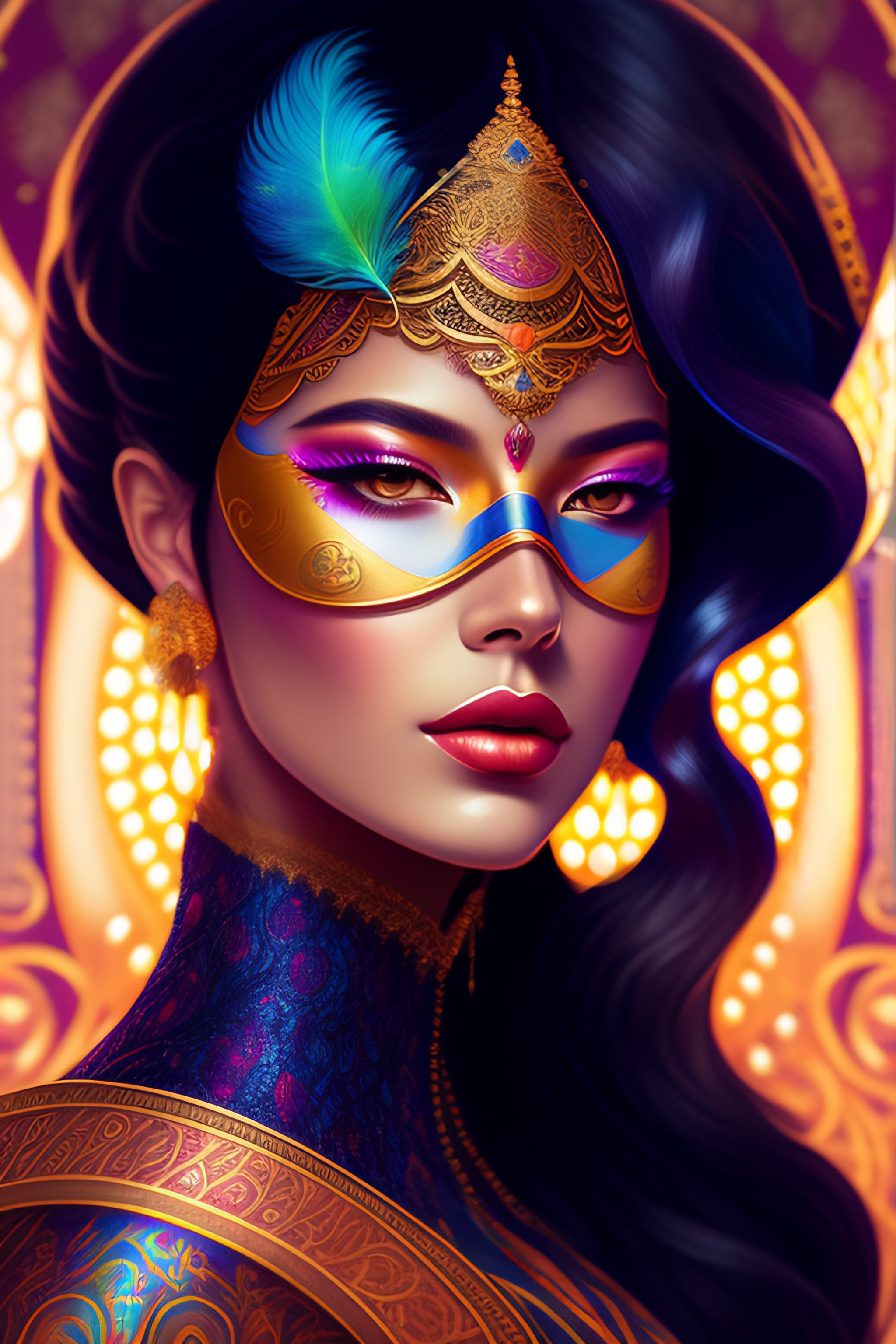 Lexica - Centered detailed portrait of a masked woman wearing a ...