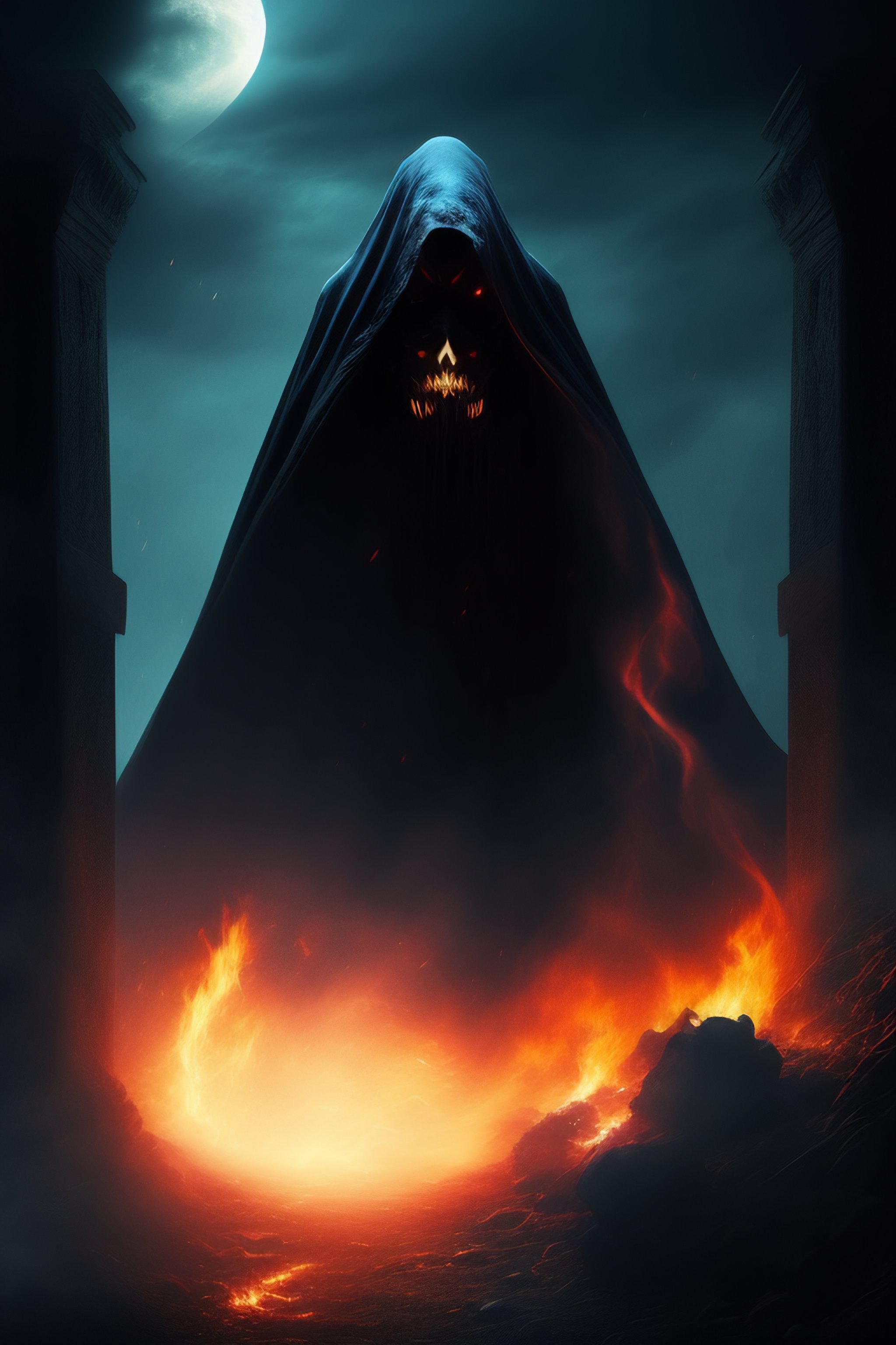 Lexica - Face a dementor with a reaped and scary tunica in hell, above ...