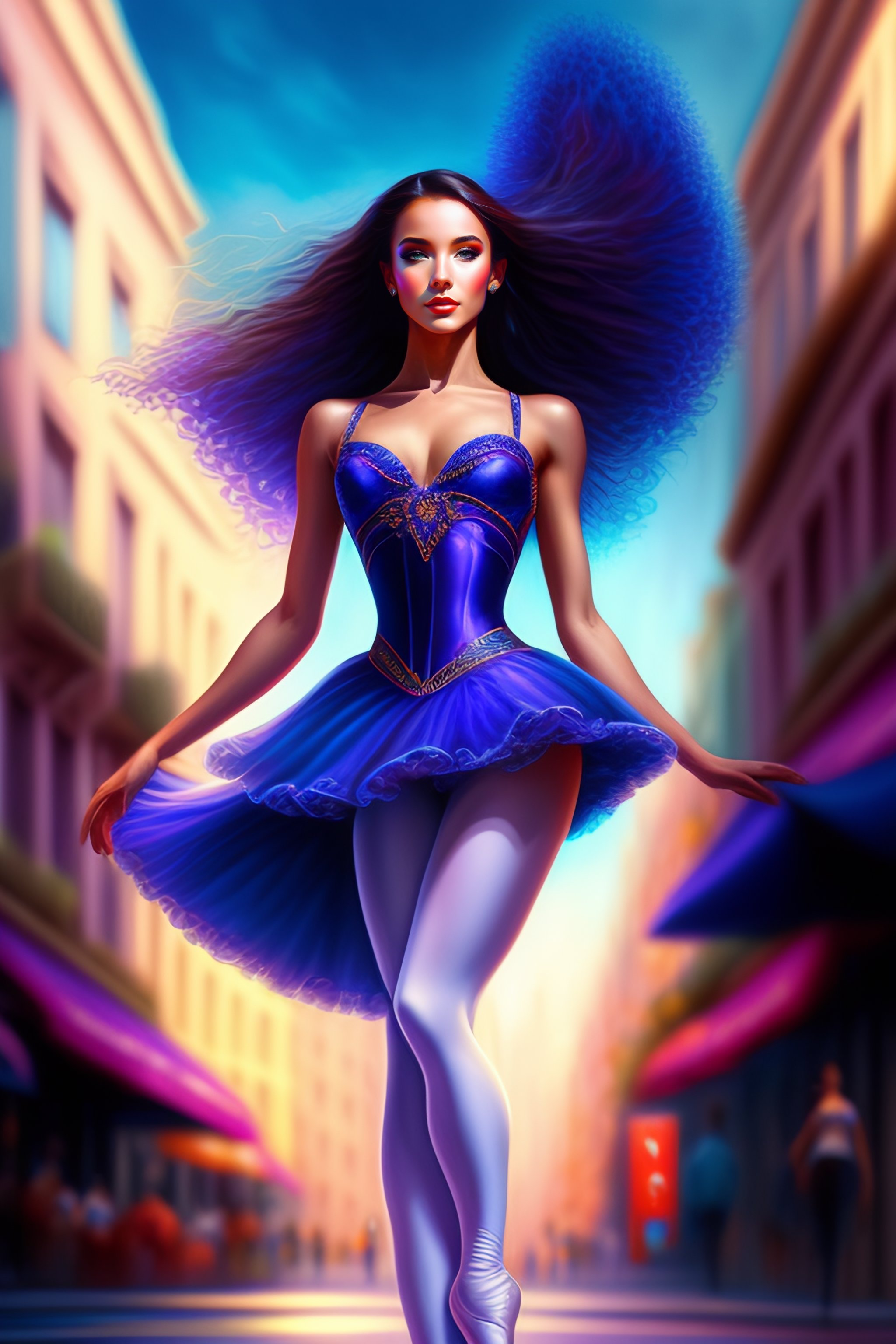 Lexica - A female beautiful ballet dancer, dancing in the midst of a vivid street, a digital ...