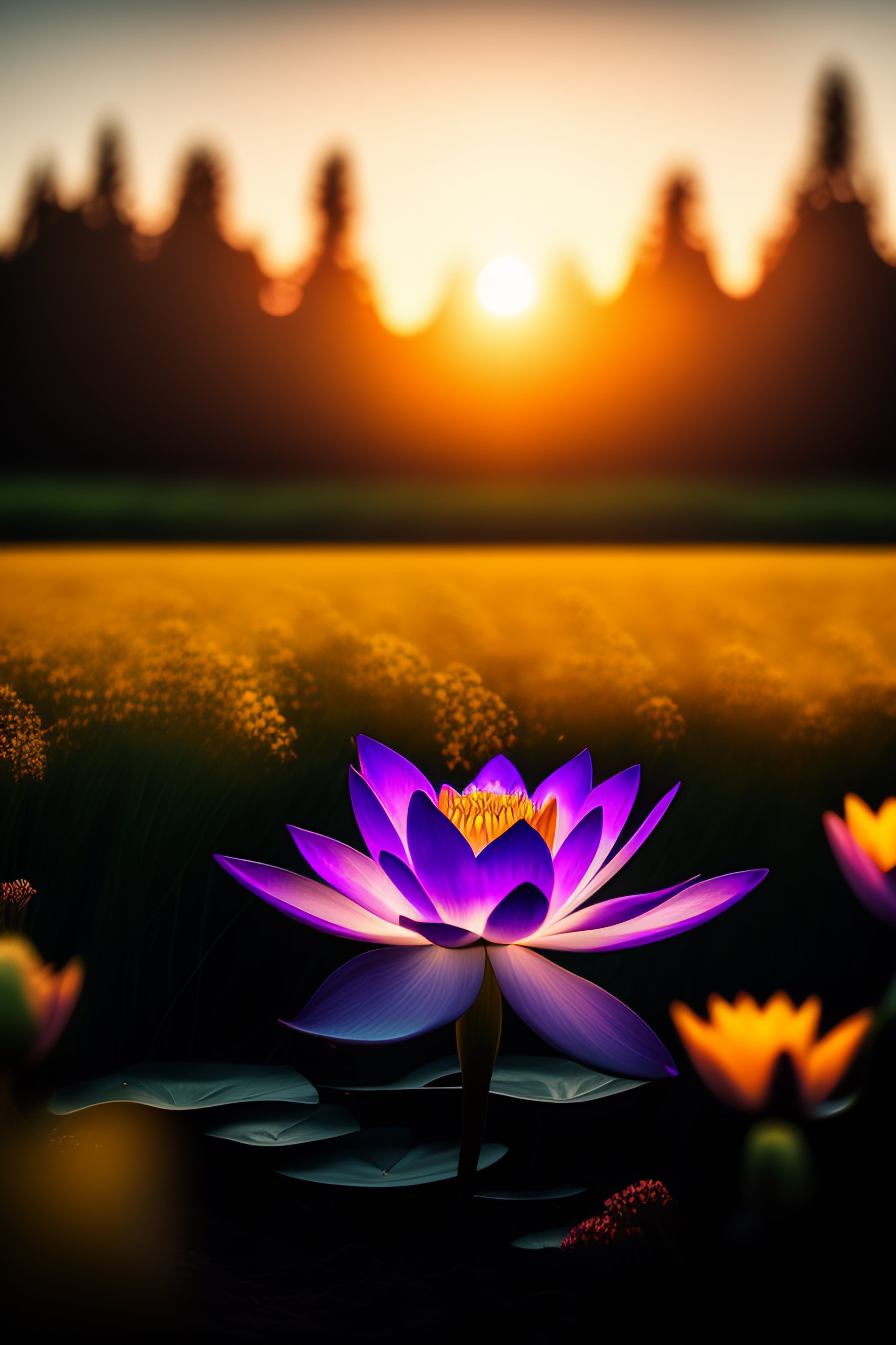 Lexica - A Beautiful digital artwork of a black lotus flower in a field ...