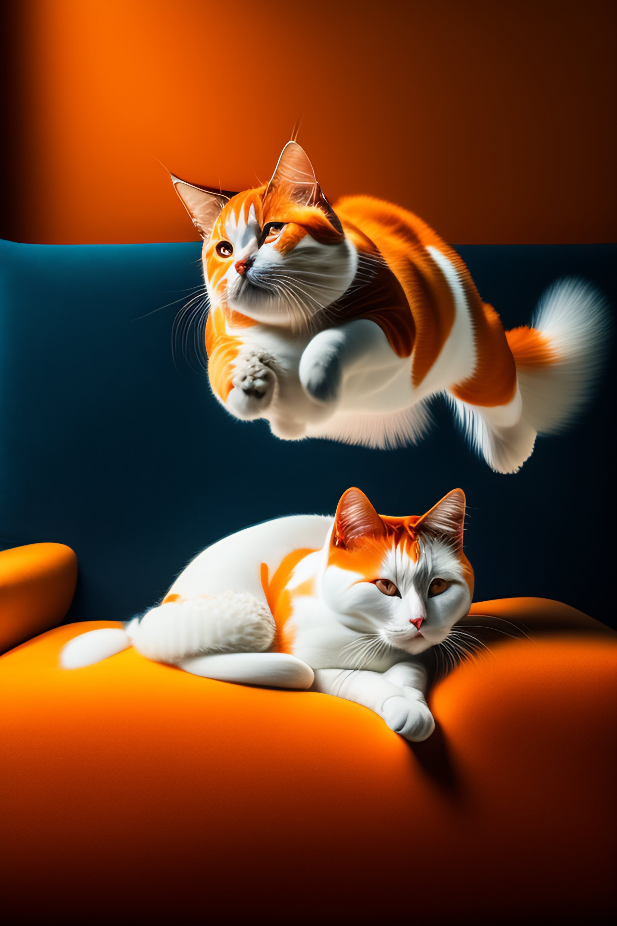 Lexica - Portrait of a orange and white cat sleeping on a couch flying ...