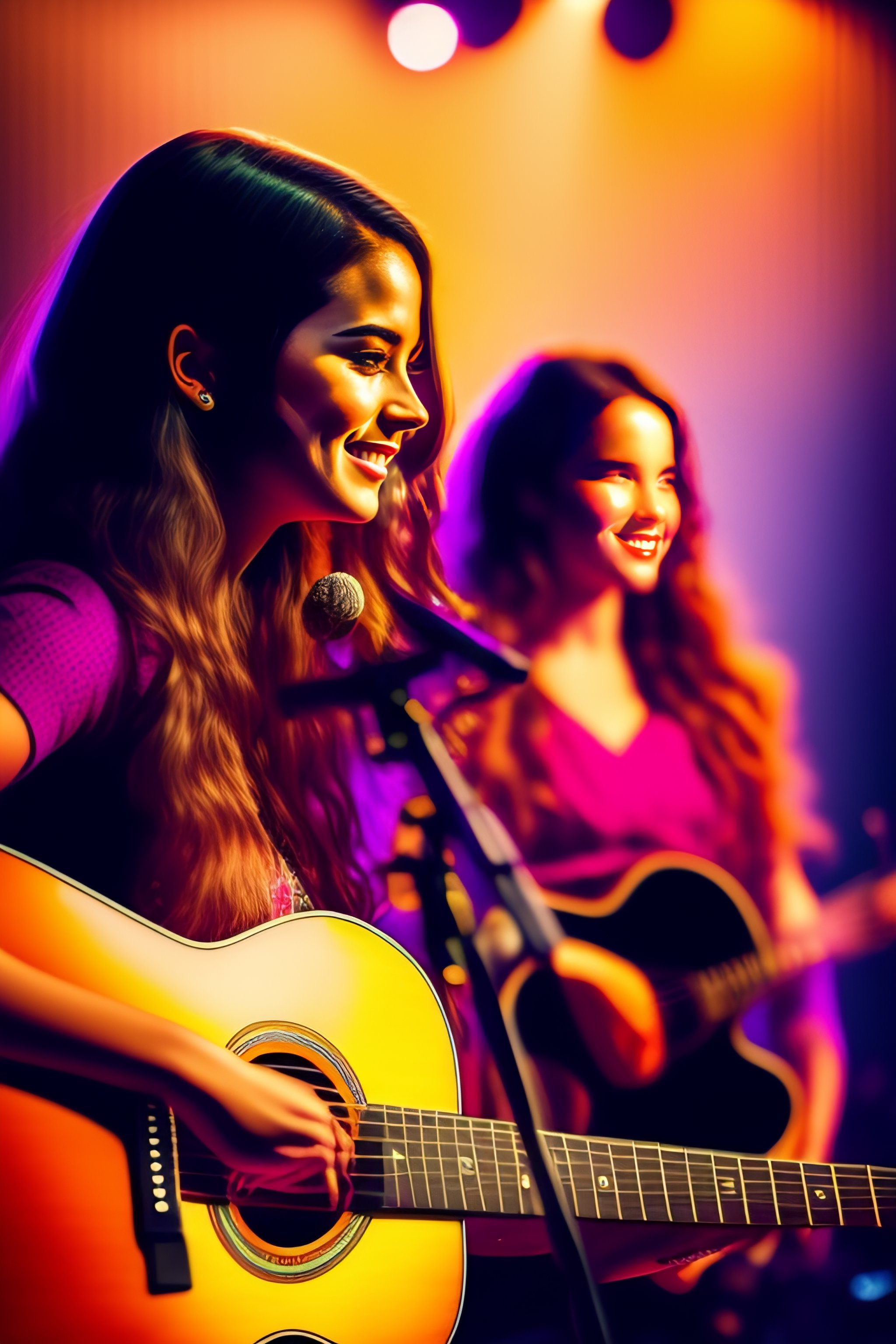 Lexica - Girl with a guitar and a beautiful face, playing music, on a ...