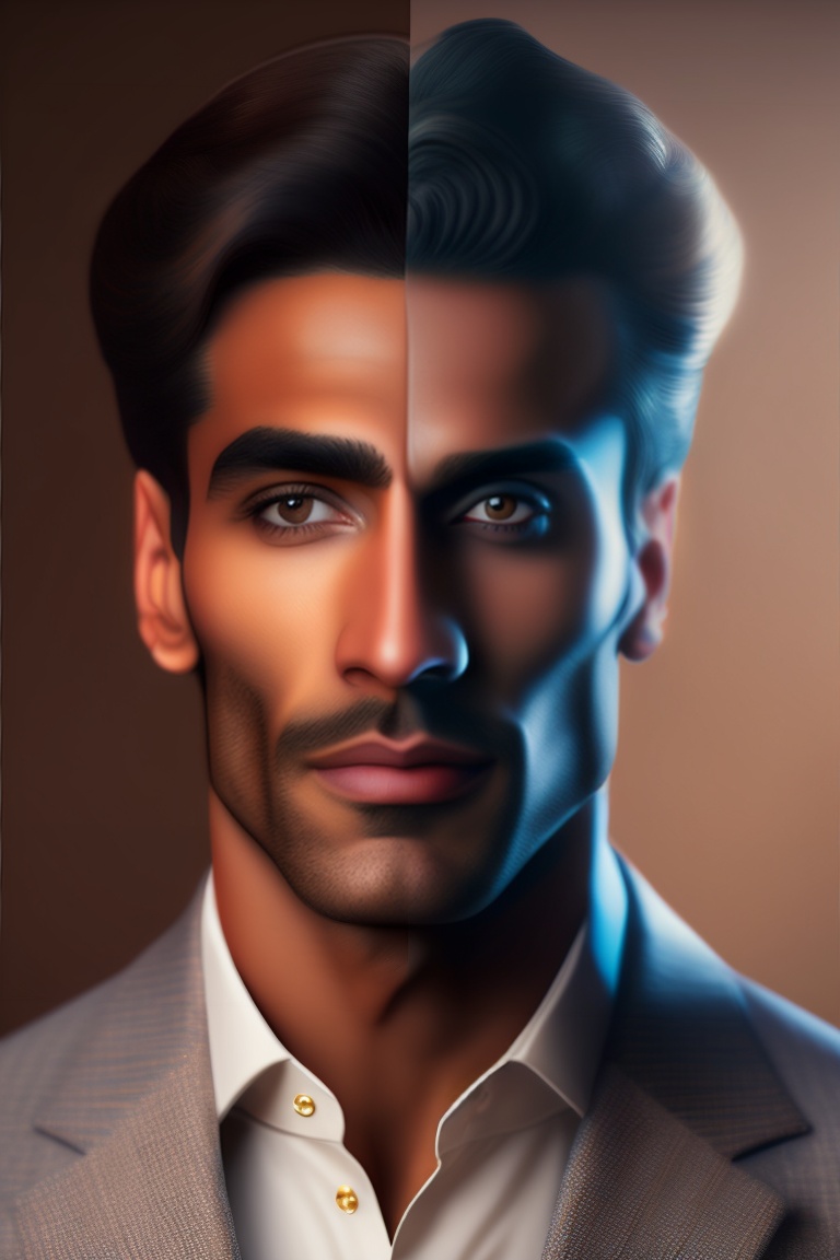 Lexica - The face of a male actor split into two different parts, one ...