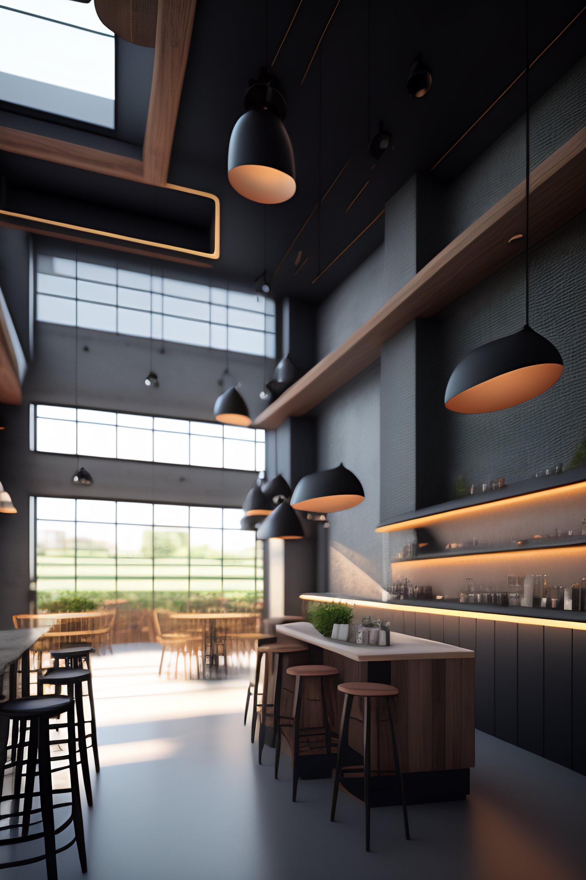 Lexica - Cafe interior, industrial effect, ultra-realistic, octane ...